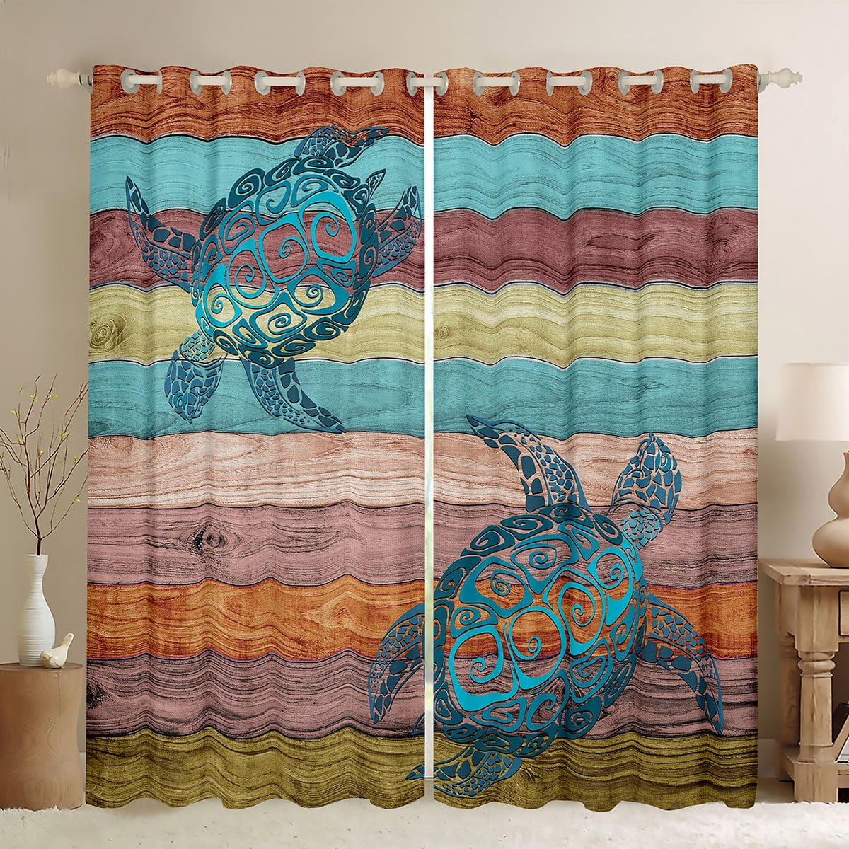 Sea Animal 30%-50% Blackout Curtains Teal Sea Turtle Curtains & Drapes ...