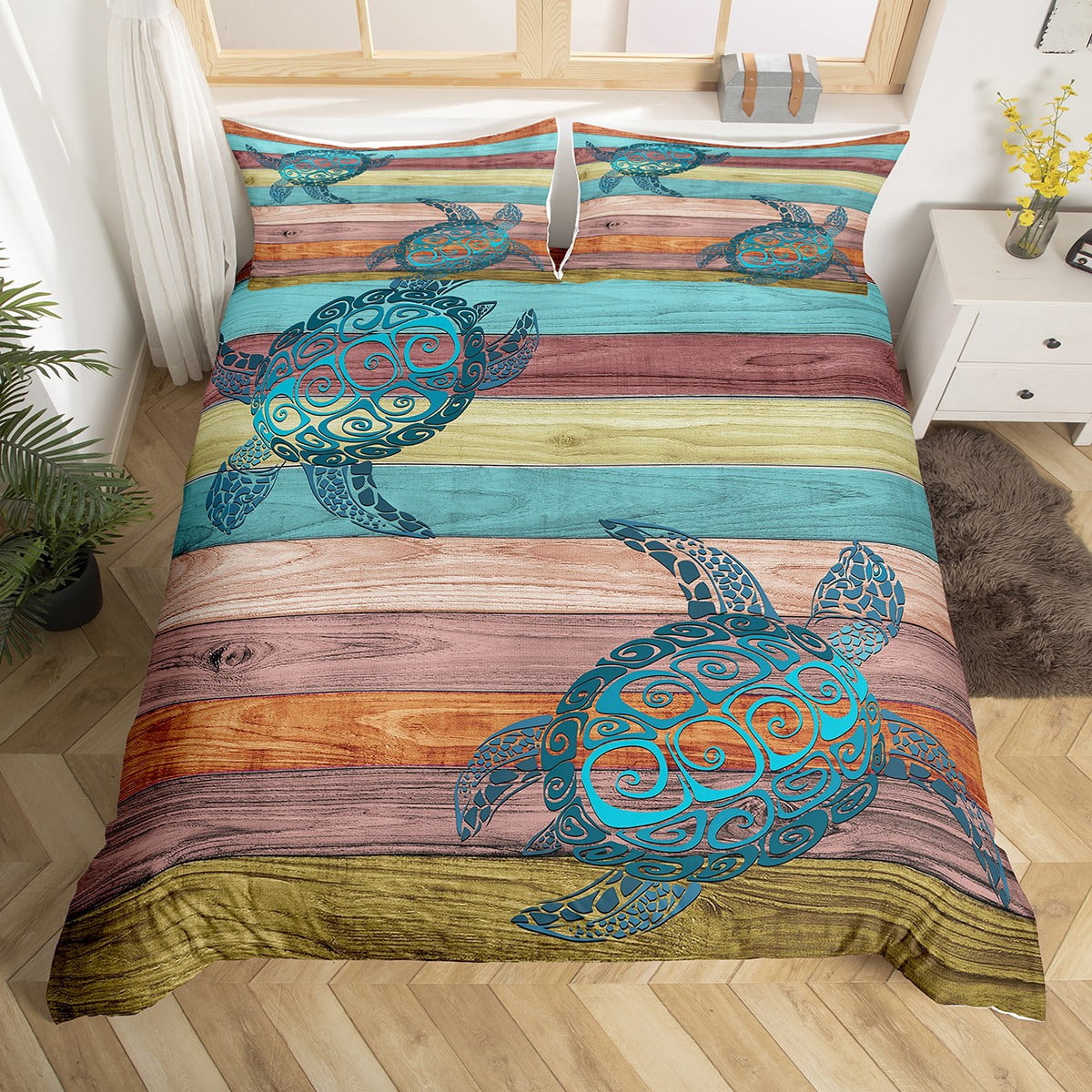 YST Sea Animal Duvet Cover Full Teal Sea Turtle Bedding Set, Tropical ...