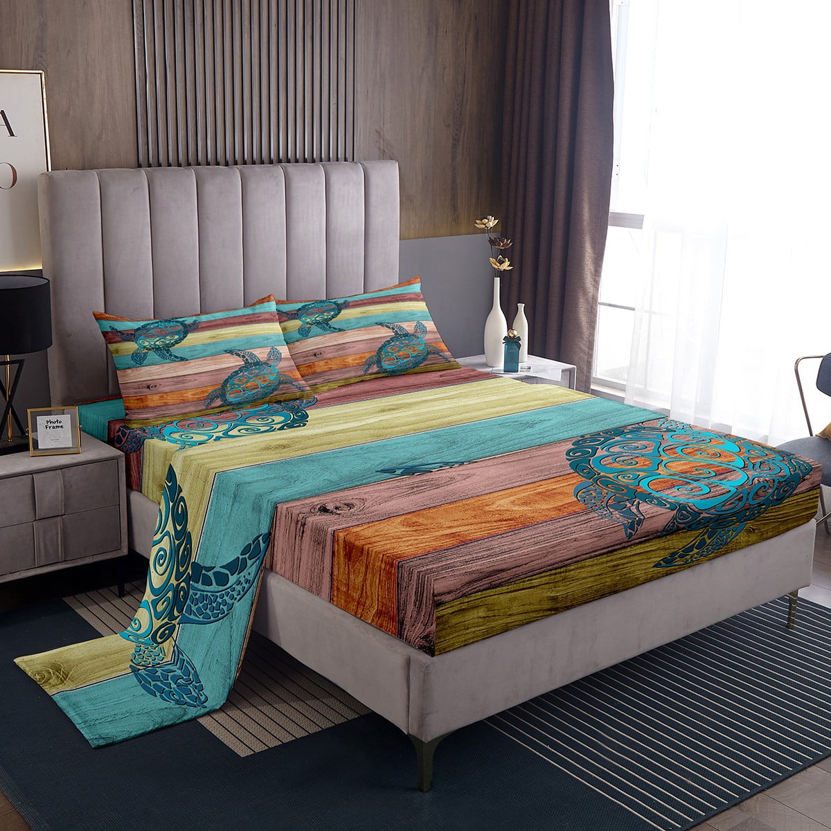 YST Sea Animal Queen Sheet Set Teal Sea Turtle Sheets, Tropical Coastal ...