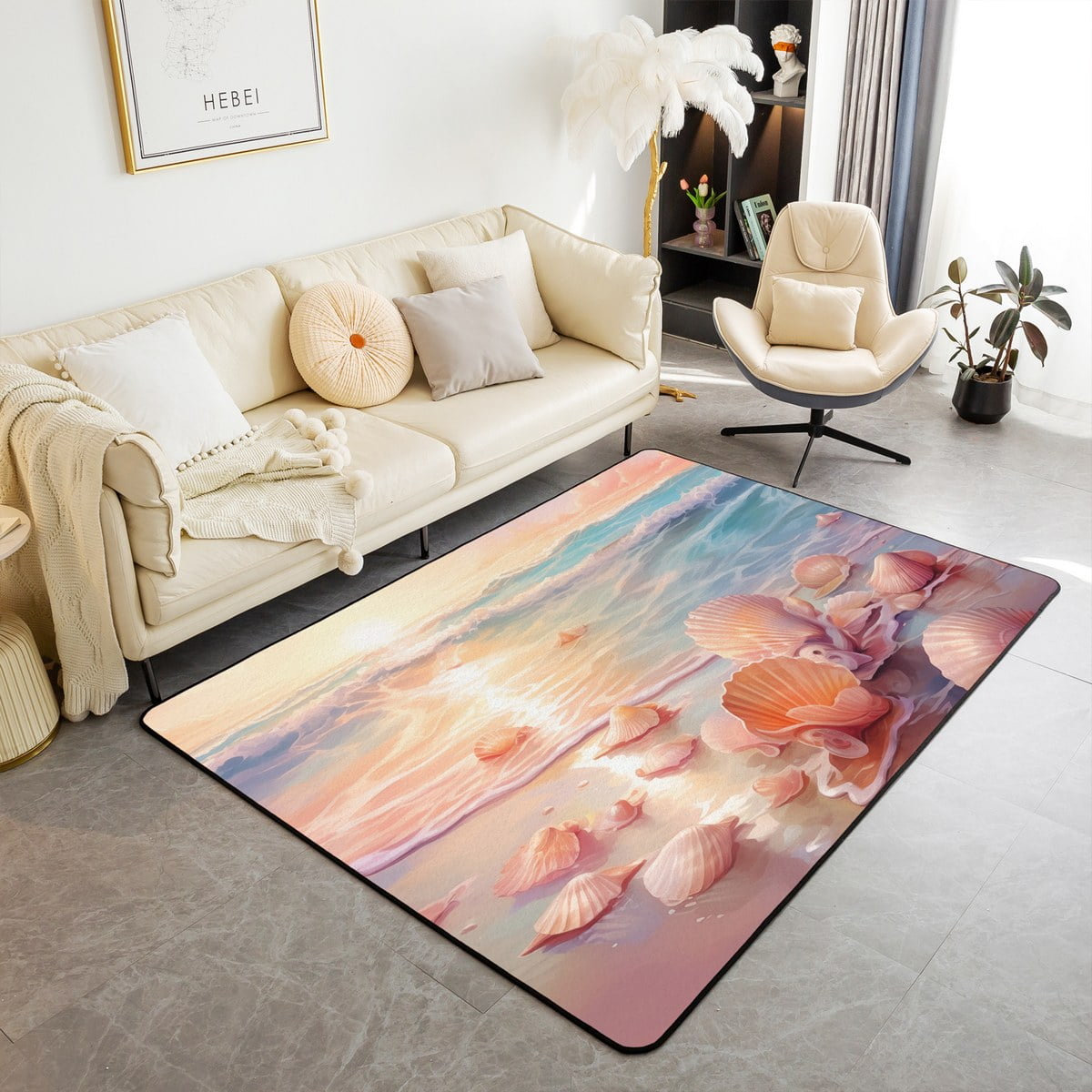 Erosebridal Sea Beach Area Rug 5x7,Pink Shell Sunset Carpet ,Coastal ...