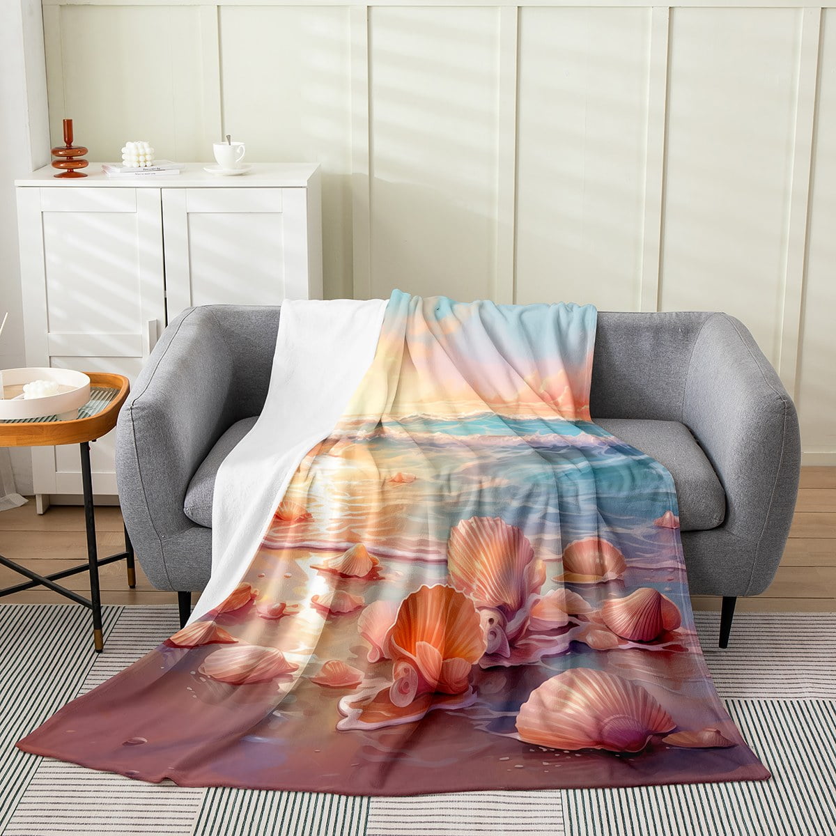 YST Sea Beach Blanket Queen 90x90 Inch,Pink Shell Sunset Throw Blanket ...