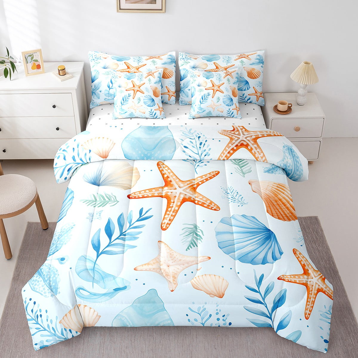 YST Sea Coastal Starfish Bedding Full Size 7pcs For Kids Boys Girls ...