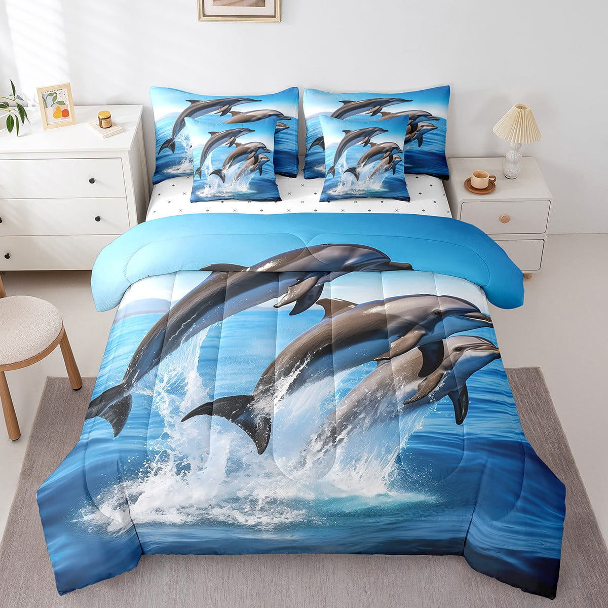 Sea Dolphin Comforter Set Full 7 Piece Blue Ocean Marine Life Animal ...