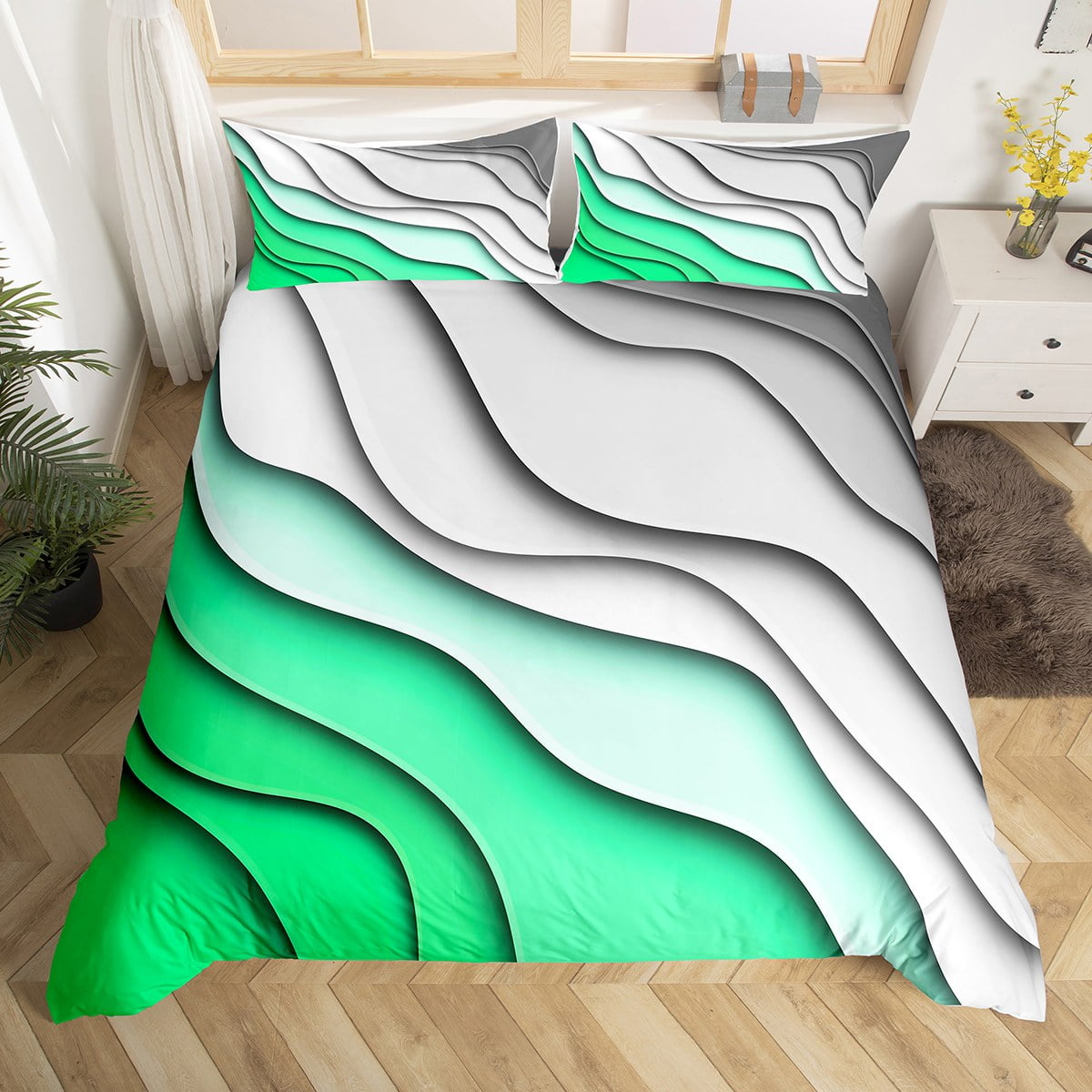 YST Sea Ocean Theme Bedding Sets Queen Tropical Beach Coastline Comforter Cover, Green Grey ...