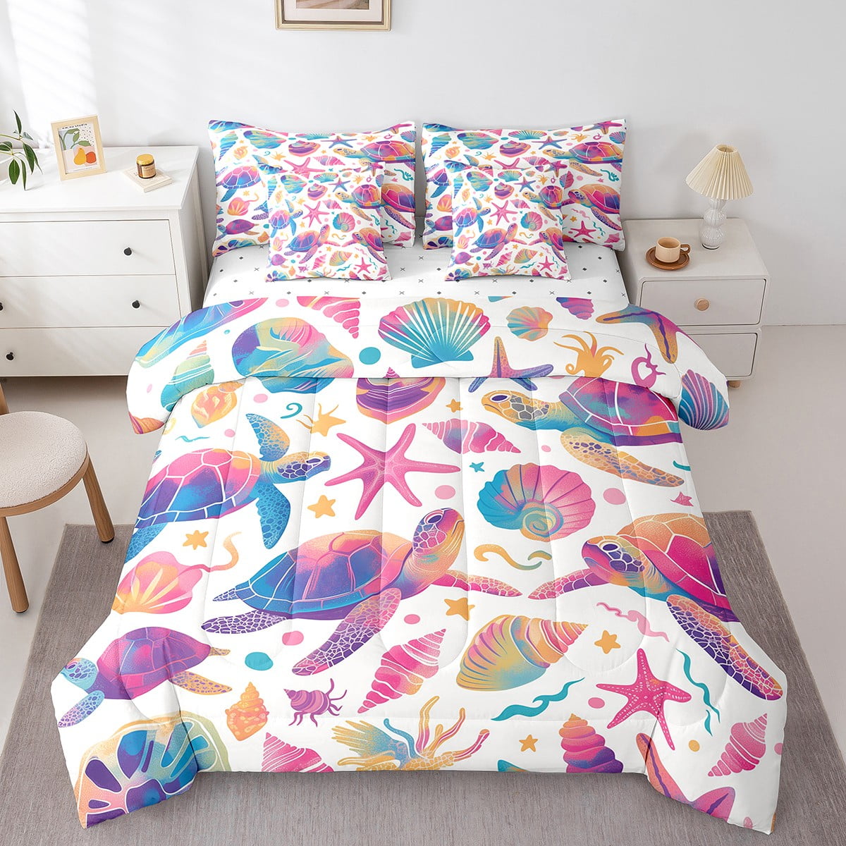 YST Sea Shell Turtle Comforter Set King 7 Piece Starfish Ocean Life ...