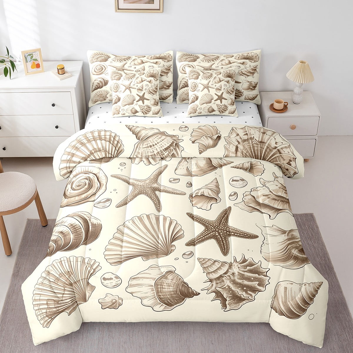 Sea Starfish Bed In A Bag 7-Piece Seashell Conch Full Size Comforter ...