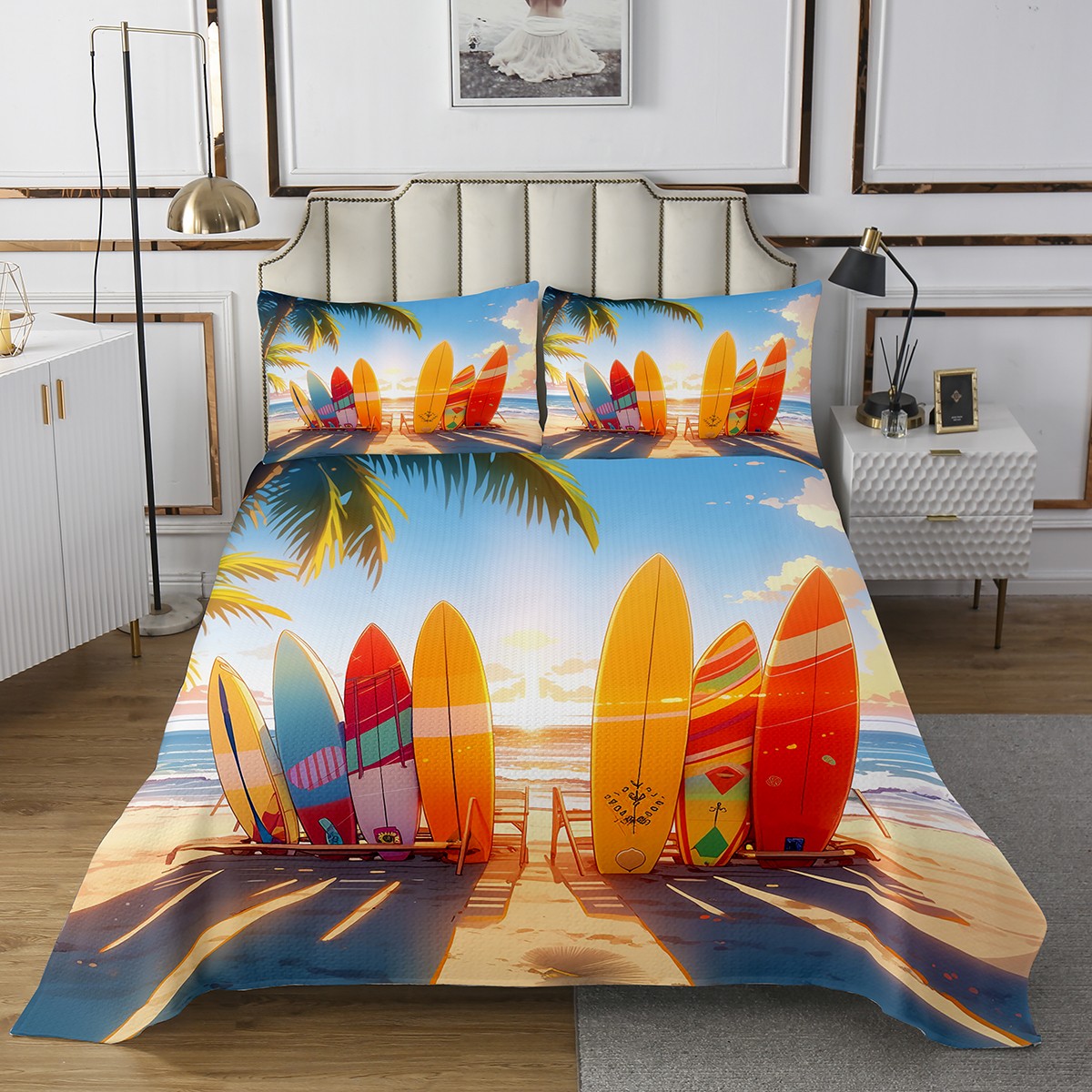 YST Sea Surf Bedspread King for Teen Girls Boys,Coastal Beach Theme ...