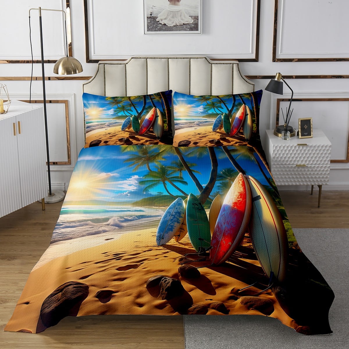 Sea Surf Bedspread Twin for Women Men,Surfboard Surfer Quilt Bedding ...