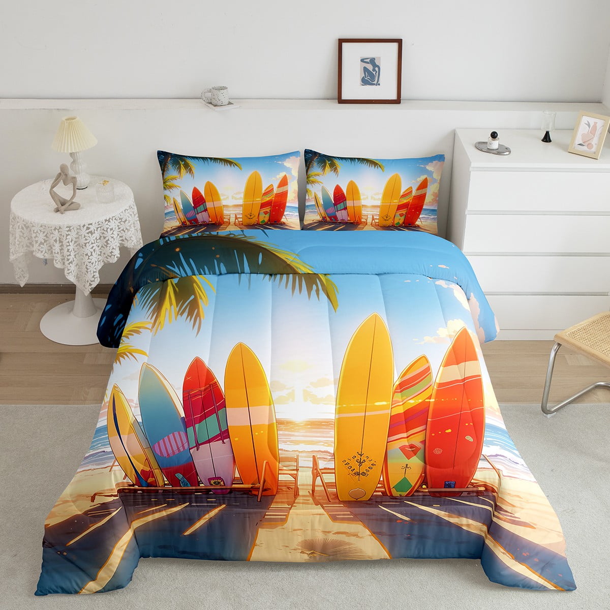 YST Sea Surf Comforter Set King for Teen Girls Boys,Coastal Beach Theme ...