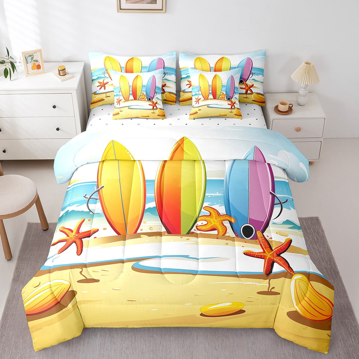Sea Surfing Bedding Twin Size 7-Piece Sports Theme Comforter Set Bedroom Decor, Summer Beach ...