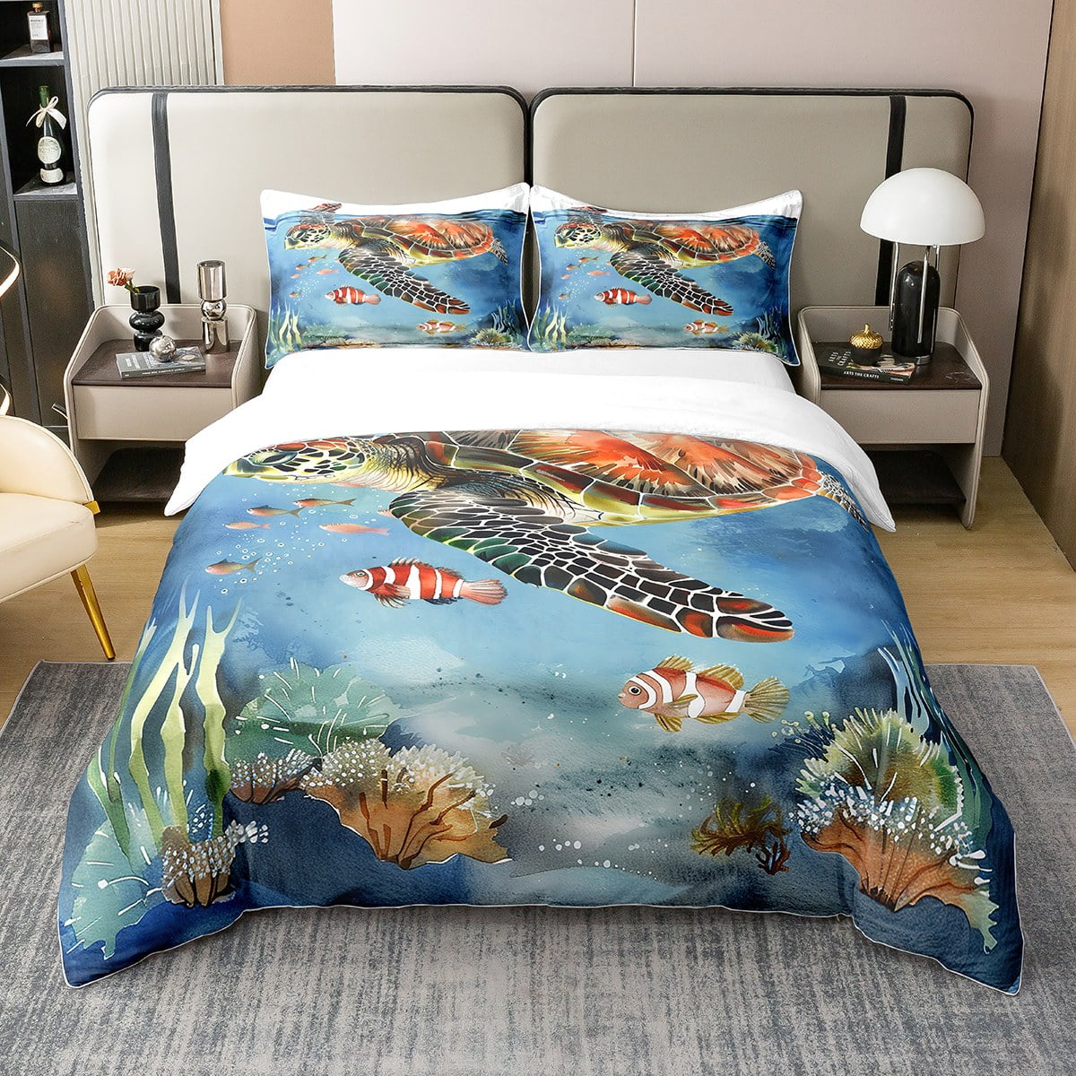 Erosebridal Sea Turtle 100% Cotton Duvet Cover Full,Retro Tortoise Comforter Cover,Tropical ...