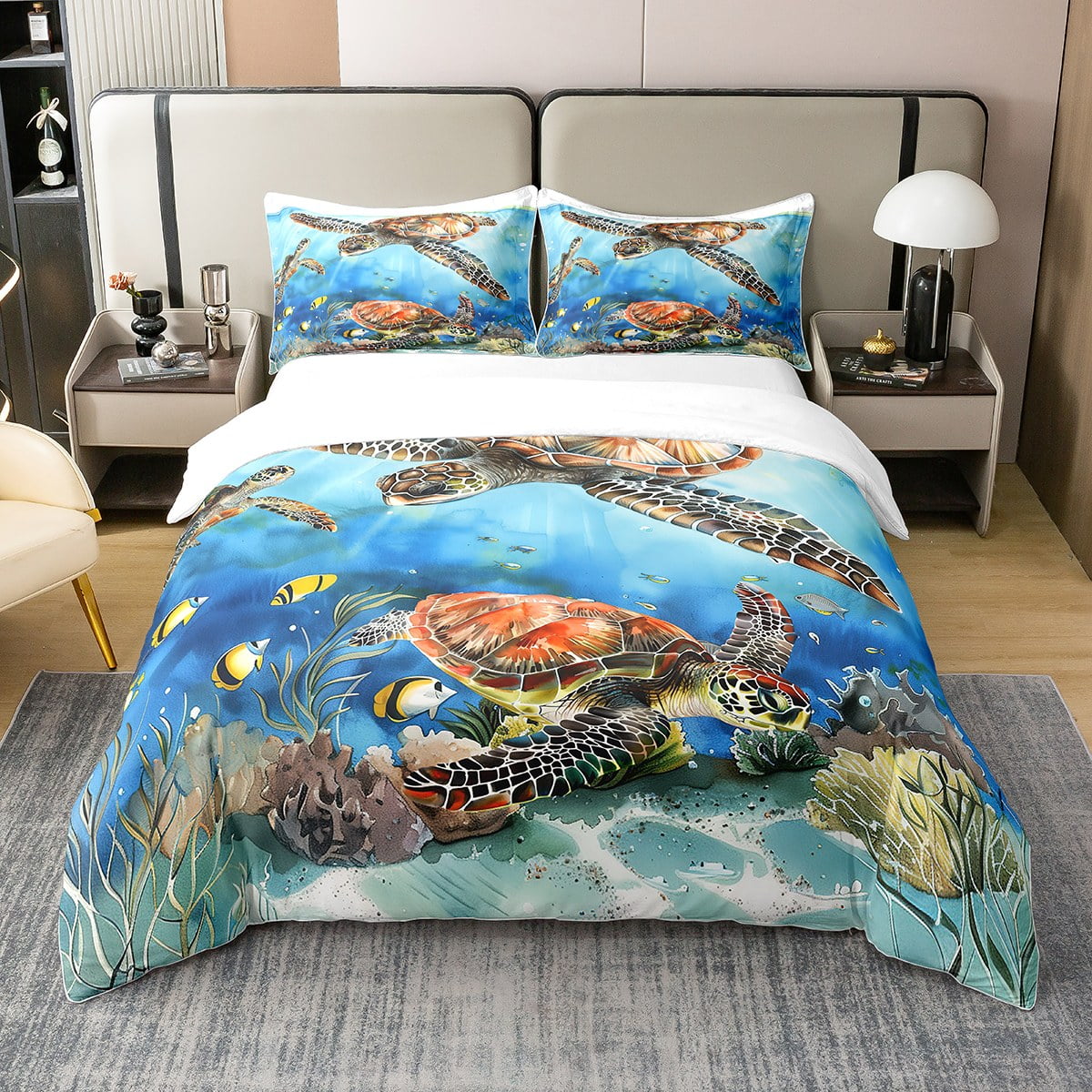 YST Sea Turtle 100% Organic Cotton Duvet Cover Twin,Retro Tortoise ...