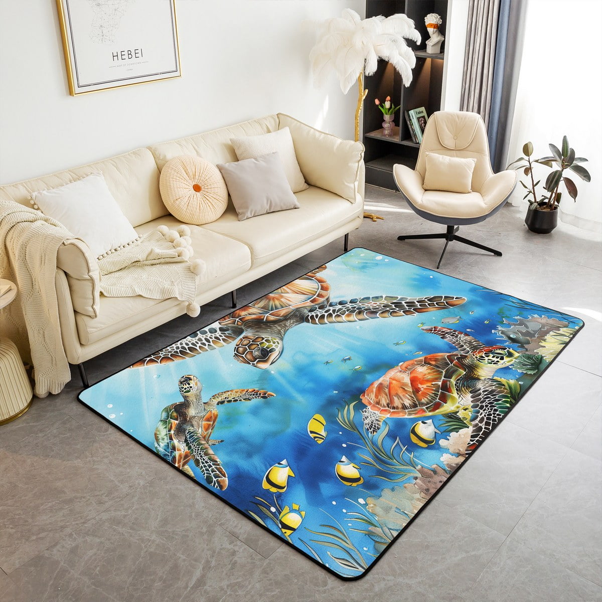 Erosebridal Sea Turtle Area Rug 3x5,Retro Tortoise Carpet ,Coastal Fish ...