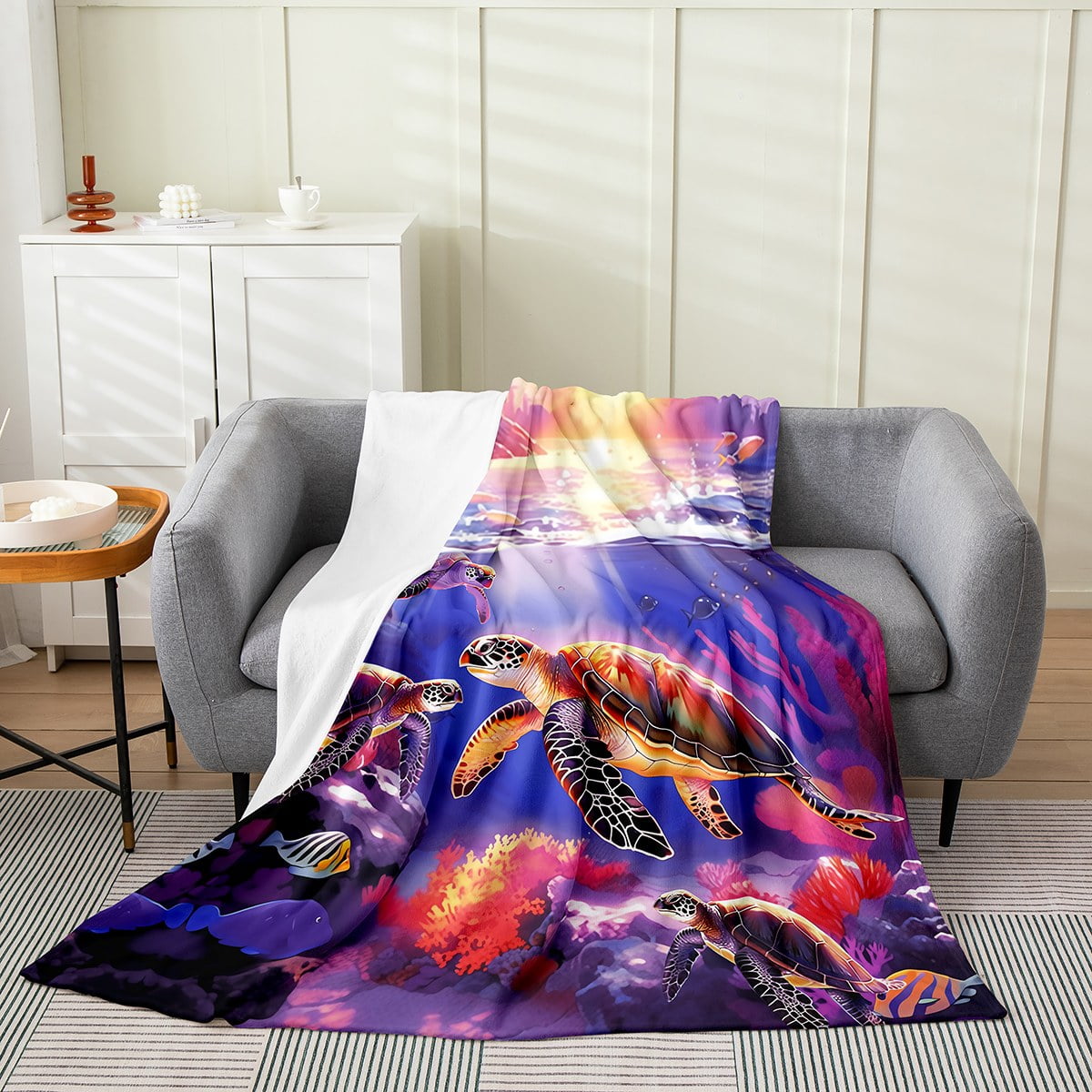 Sea Turtle Bed Blanket Youth Adult,3D Ocean Tortoise Flannel Blanket ...