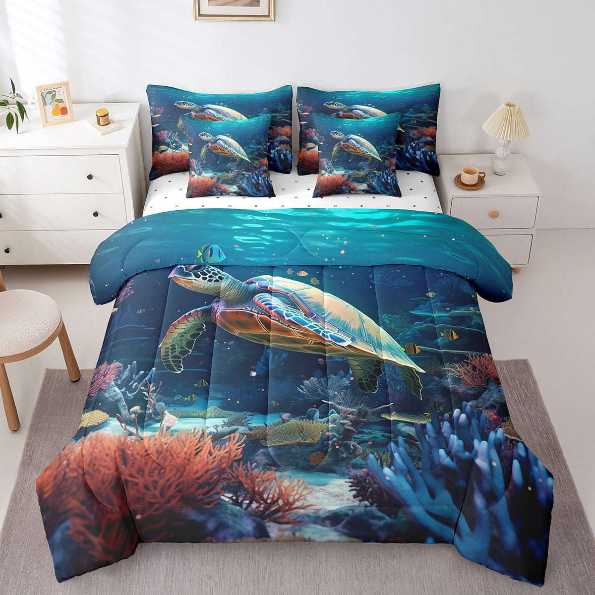 YST Sea Turtle Bedding King Size 7pcs Reptile Printed Comforter Set ...