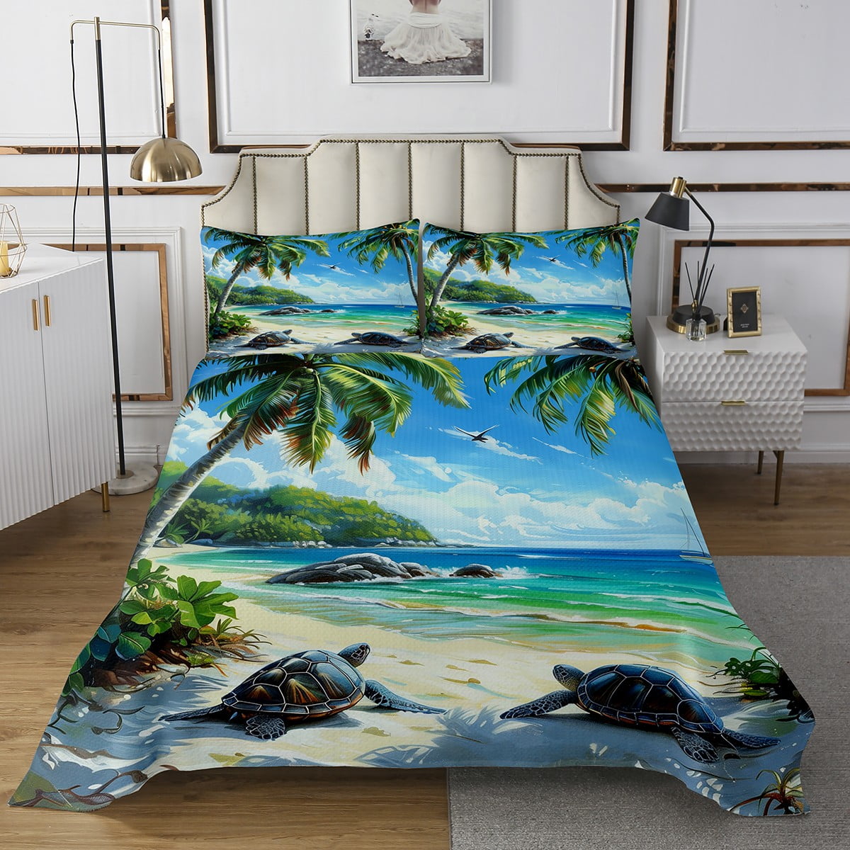 Sea Turtle Bedspread Set King Size, Tortoise Reptile Quilt Set Teens ...