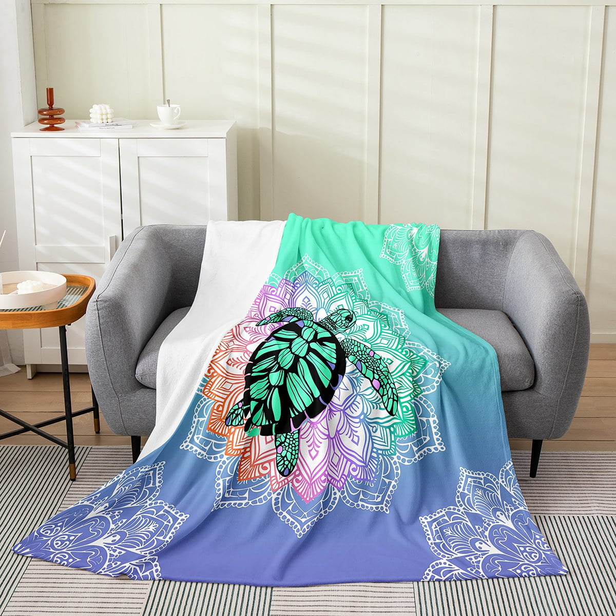 Sea Turtle Blanket 40x50 Inch, Boho Flower Throw Blanket , Colorful ...