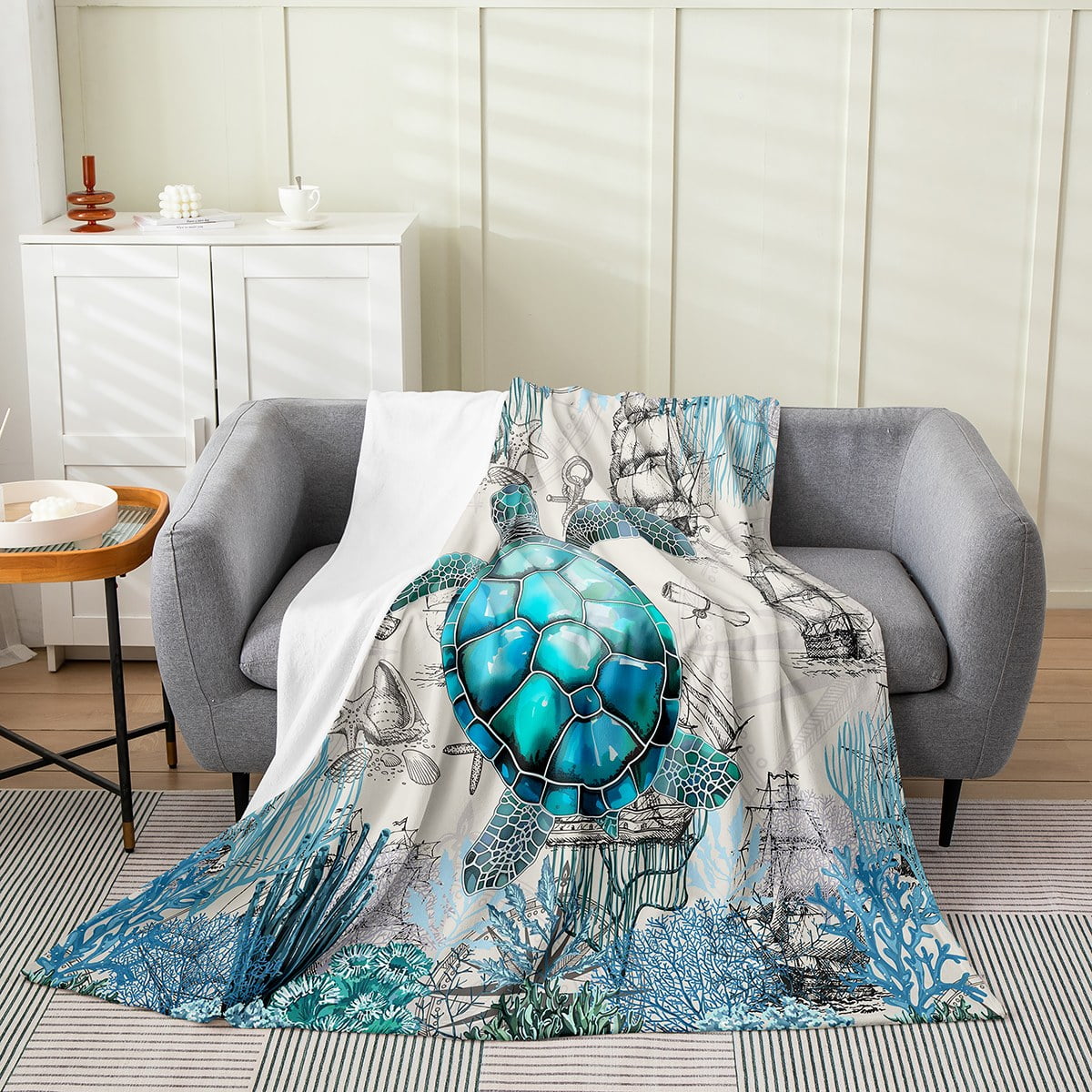 Sea Turtle Blanket 30x40 Turquoise Tortoise Fleece Blanket Ocean Animal ...