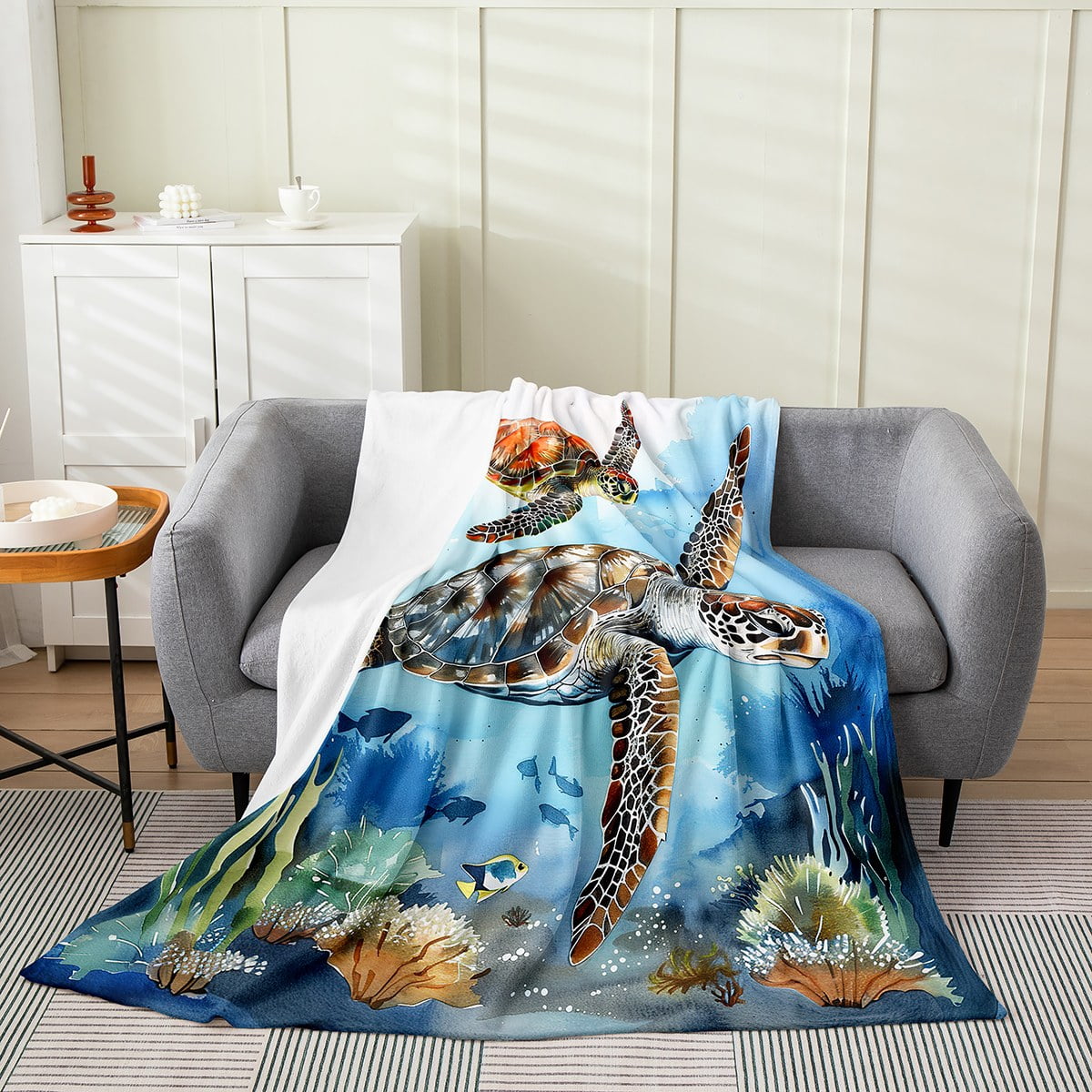 Sea Turtle Blanket Queen 90x90 Inch ,Cartoon Tortoise Throw Blanket ...