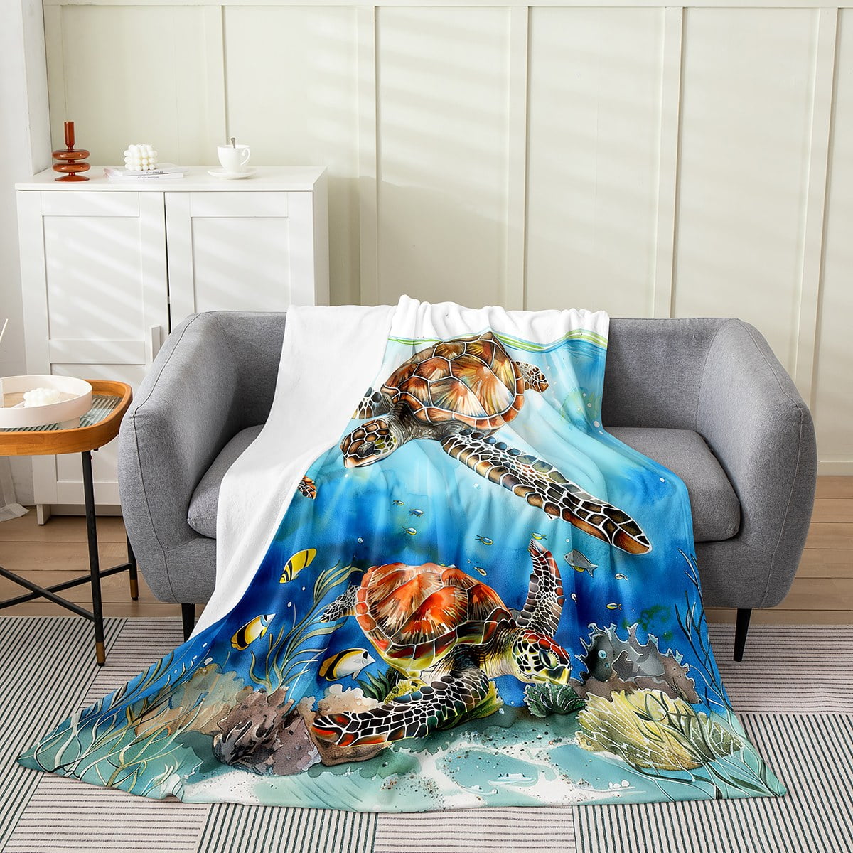 YST Sea Turtle Blanket Twin 60x80 Inch,Retro Tortoise Throw Blanket for ...