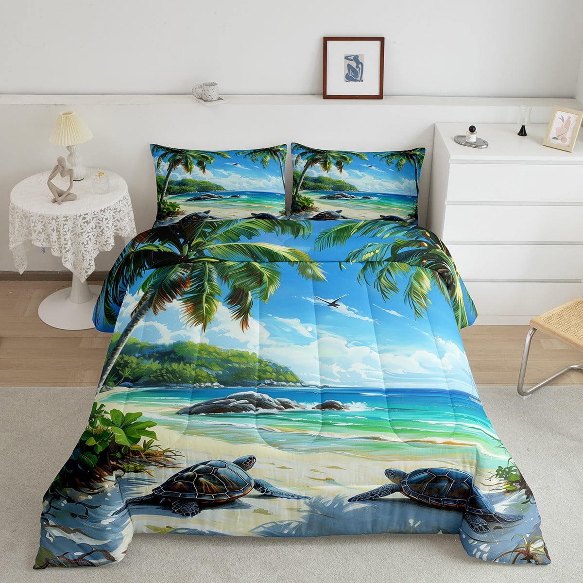 Sea Turtle Comforter Set Twin Size, Tortoise Reptile Bedding Set Teens ...