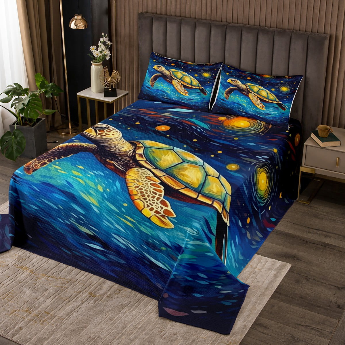 YST Sea Turtle Coverlet King Size Trippy Galaxy Bedding Set,Psychedelic ...