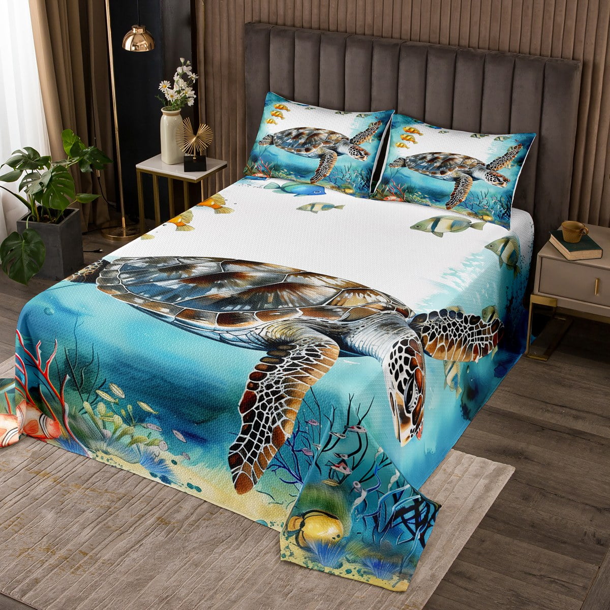 YST Sea Turtle Coverlet Twin Size Ocean Beach Bedspread Size,Cartoon ...