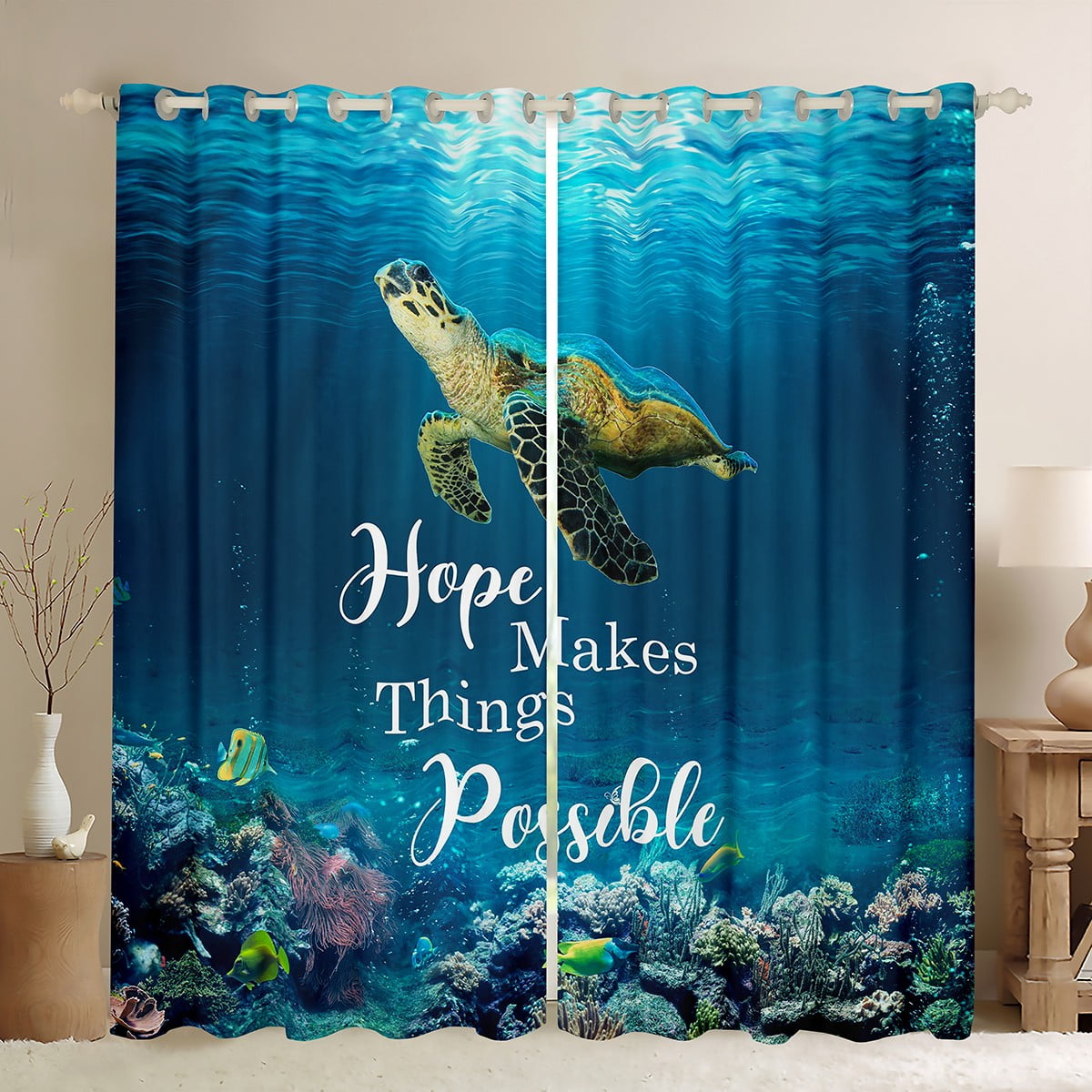 YST Sea Turtle Curtains & Drapes, Ocean Life Tortoise Curtains ...