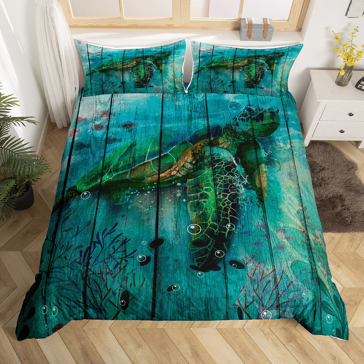 YST Sea Turtle Duvet Cover Full Ocean Animal Bedding Set for Kids Boys ...