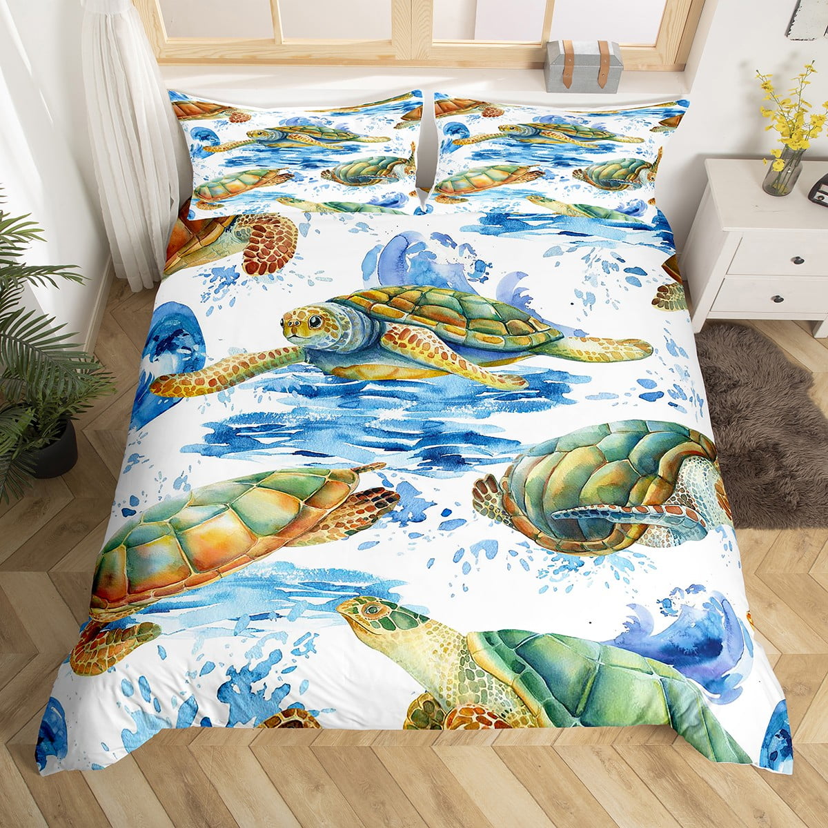 YST Sea Turtle Duvet Cover Full Ocean Tortoise Bedding Set, Cute ...
