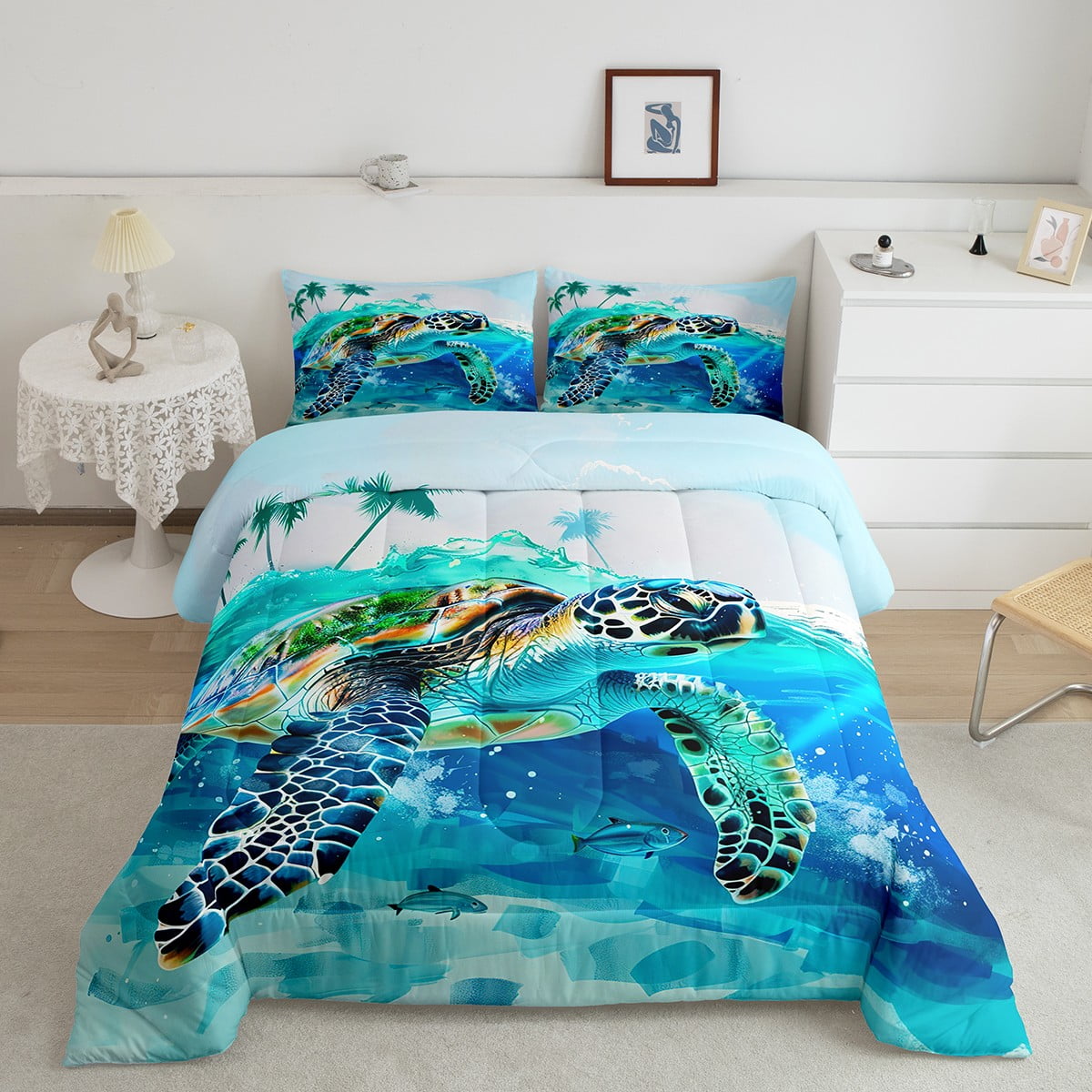 YST Sea Turtle Duvet Insert Marine Life Tortoise Comforter Set For Kids ...