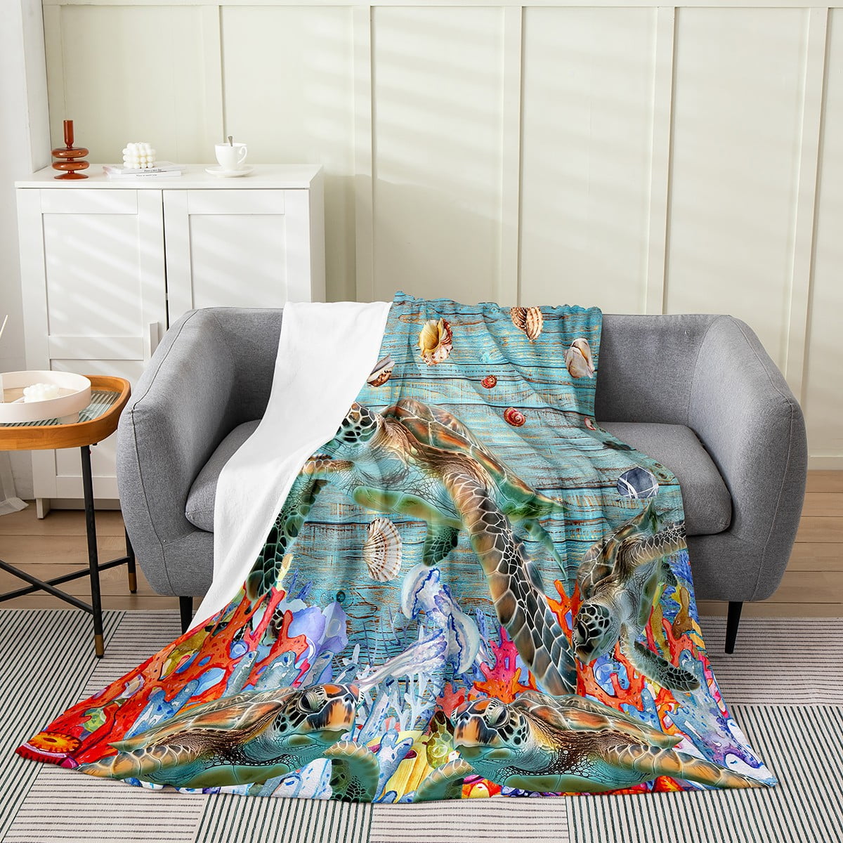 Sea Turtle Fleece Blanket For Home Room Decor Sofa Bedroom Cute ...