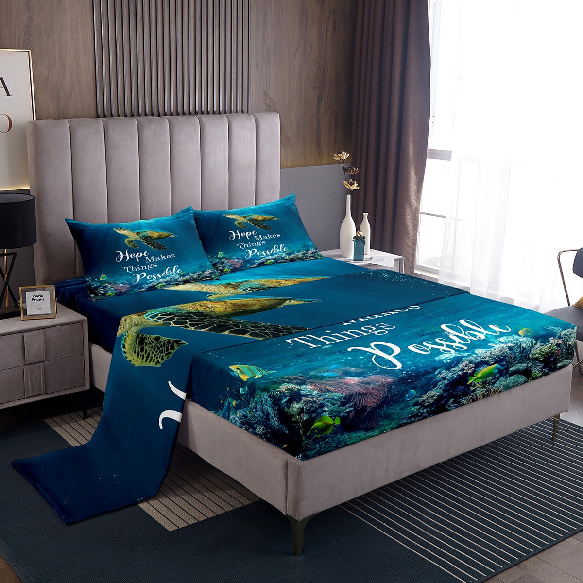 Erosebridal Sea Turtle Sheet Set Queen Size, Ocean Life Tortoise Sheets ...