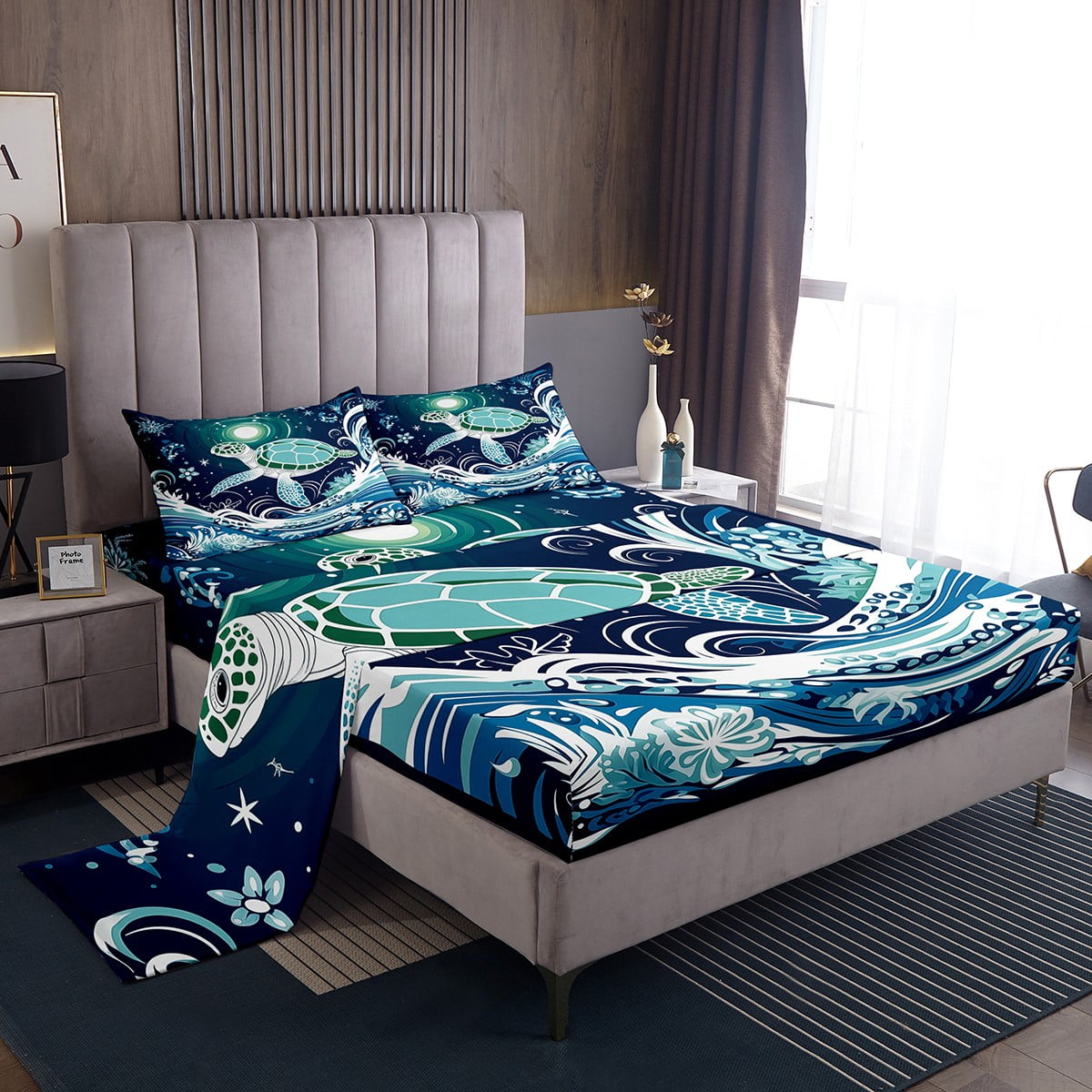 Sea Turtle Sheets Ocean Theme Sheet Set Queen Size, Coastal Bed Sheets ...