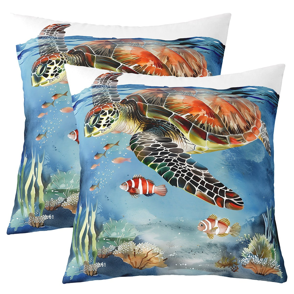 Sea Turtle Throw Pillow Covers Pack of 2 24x24 Inch,Retro Tortoise ...