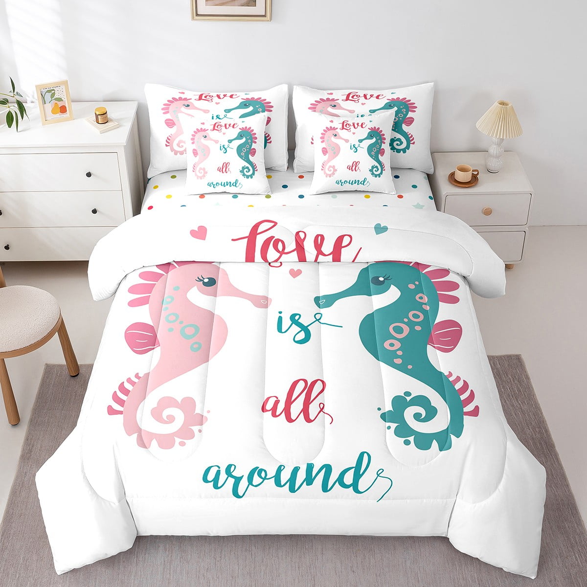 YST Seahorse Couple Full Comforter Set 7 Piece,Cute Hippocampus Bed In ...