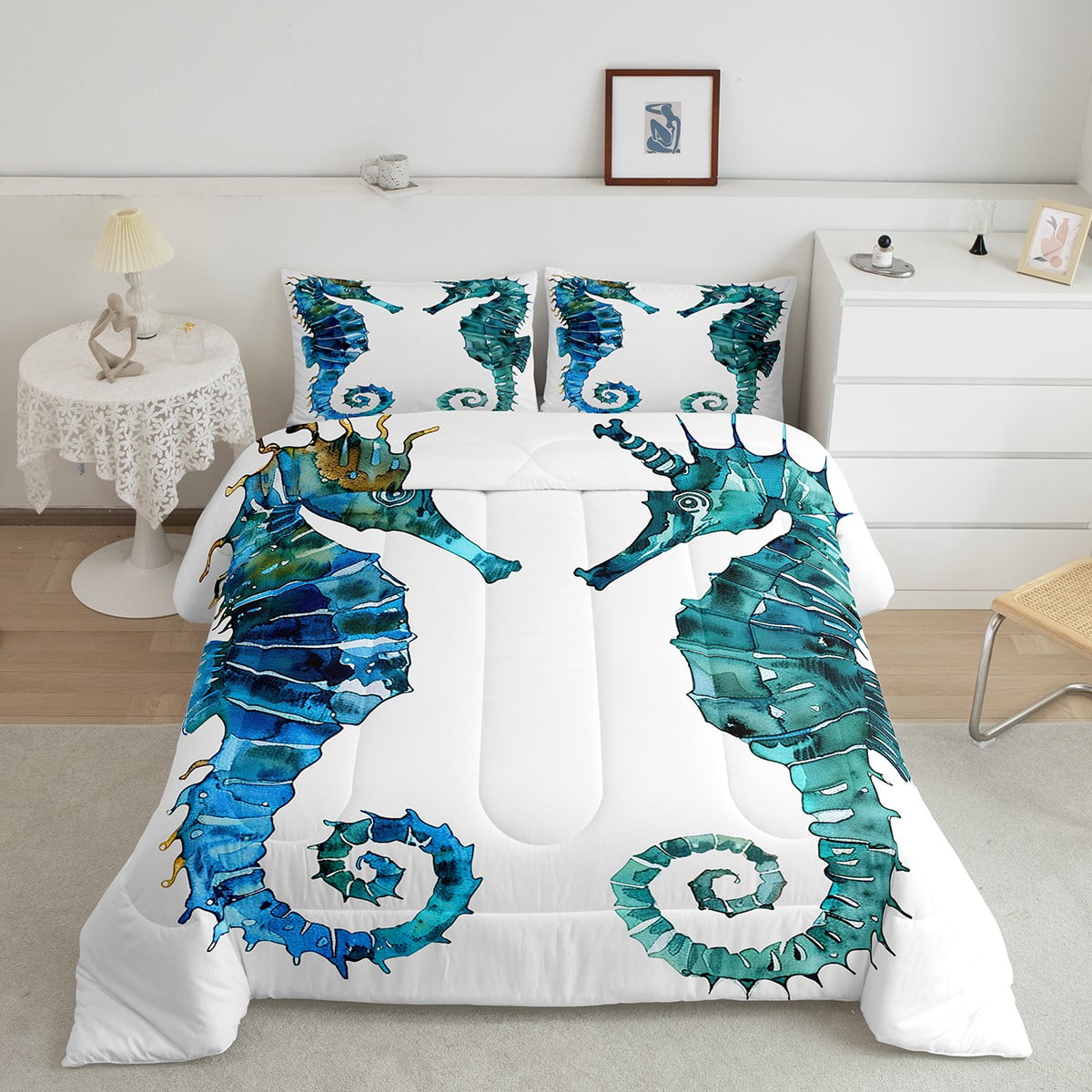 Seahorse Full Size Comforter Set, Marine Lifes Ocean Comforter For ...