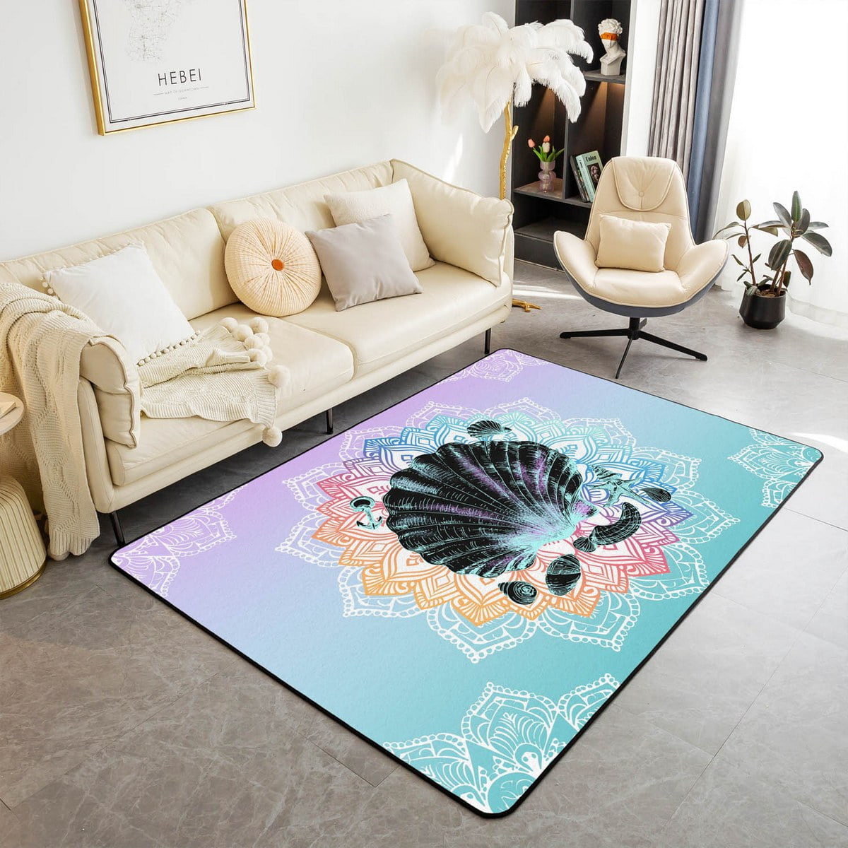 Erosebridal Seashell Area Rug 3x5, Boho Flower Rug for Young, Colorful ...