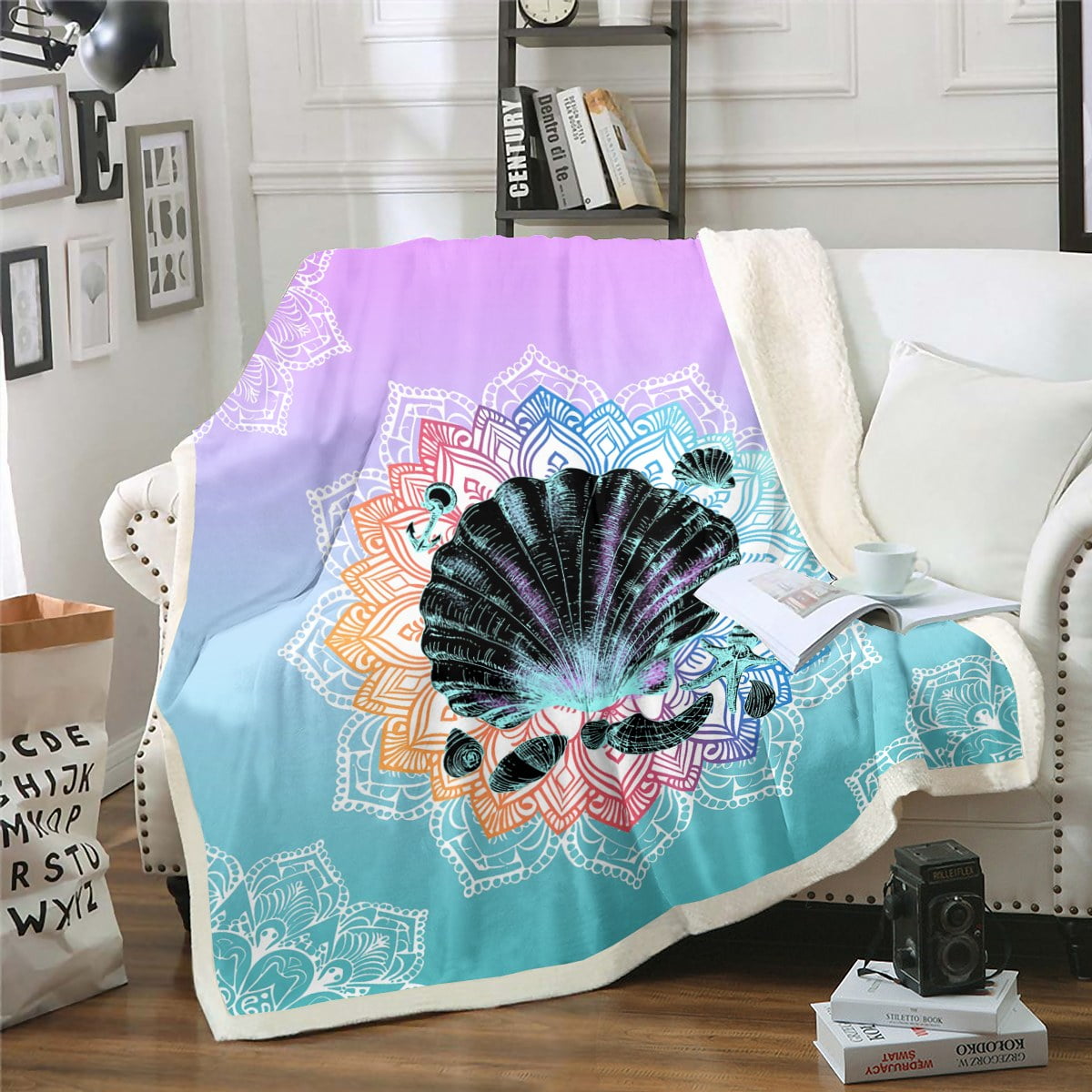 Seashell Blanket 30"x40", Boho Flower Throw Blanket for Young, Colorful ...