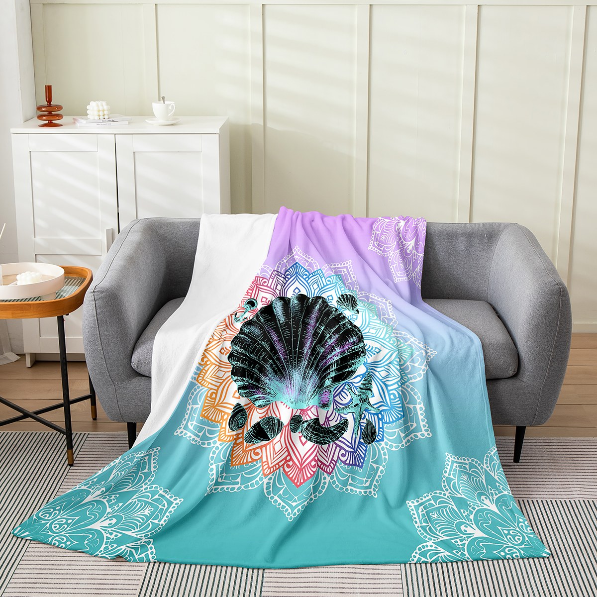 Seashell Blanket 30x40 Inch, Boho Flower Throw Blanket for Young ...