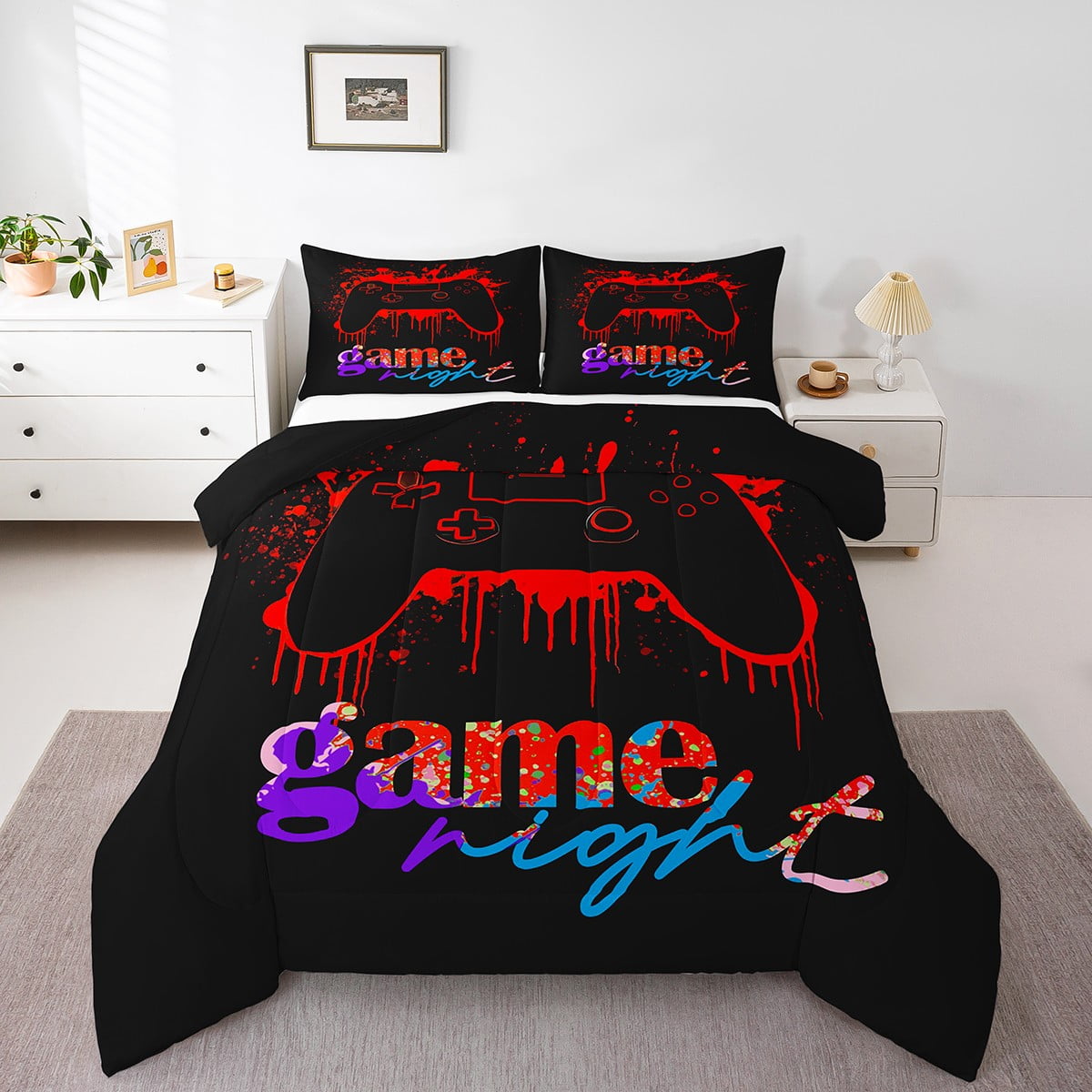 All Season Red Black Teen Bedding,Classic Gamer Comforter Sets Youth ...