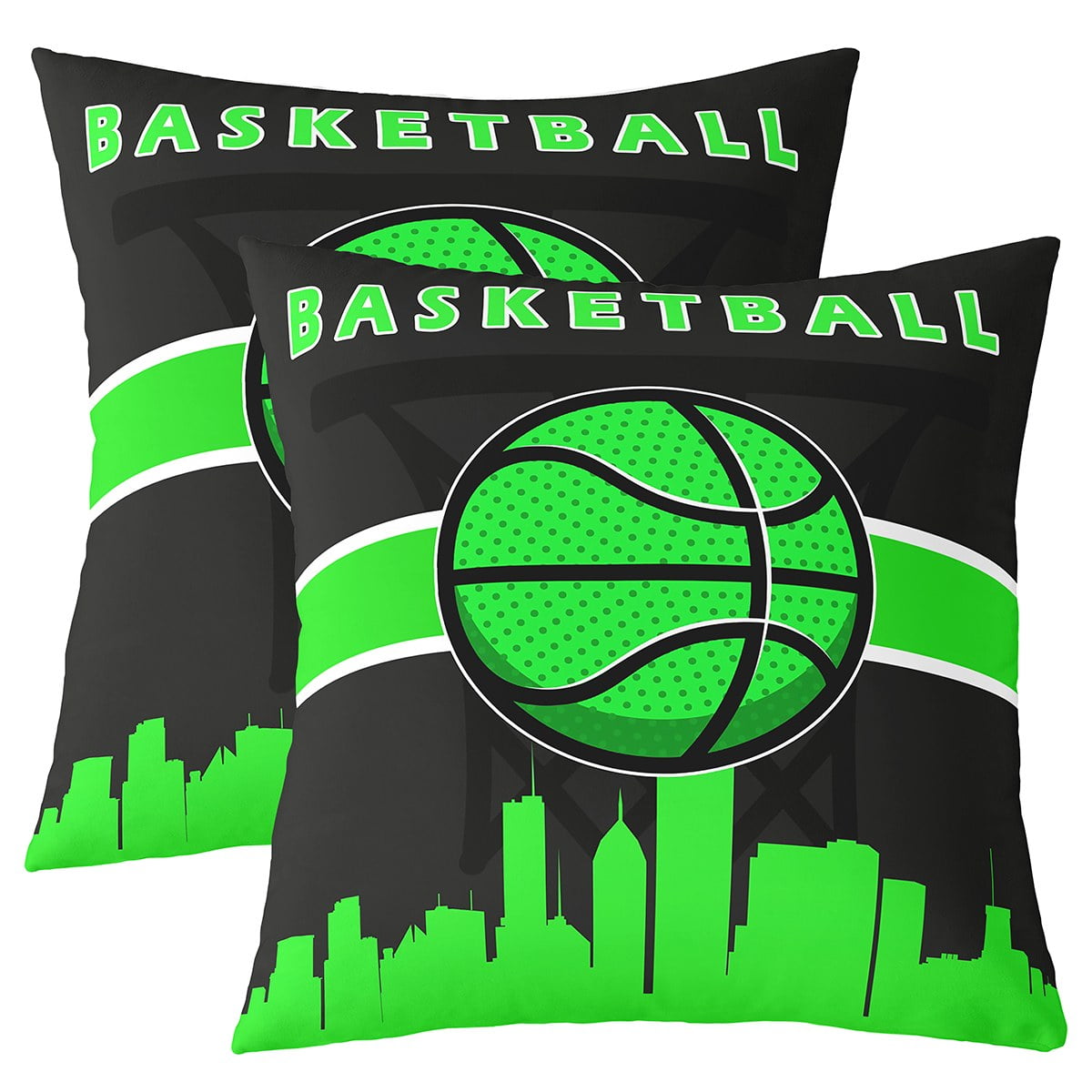 Set of 2 Basketball Cushion Covers Teens Green Black Sports Theme ...