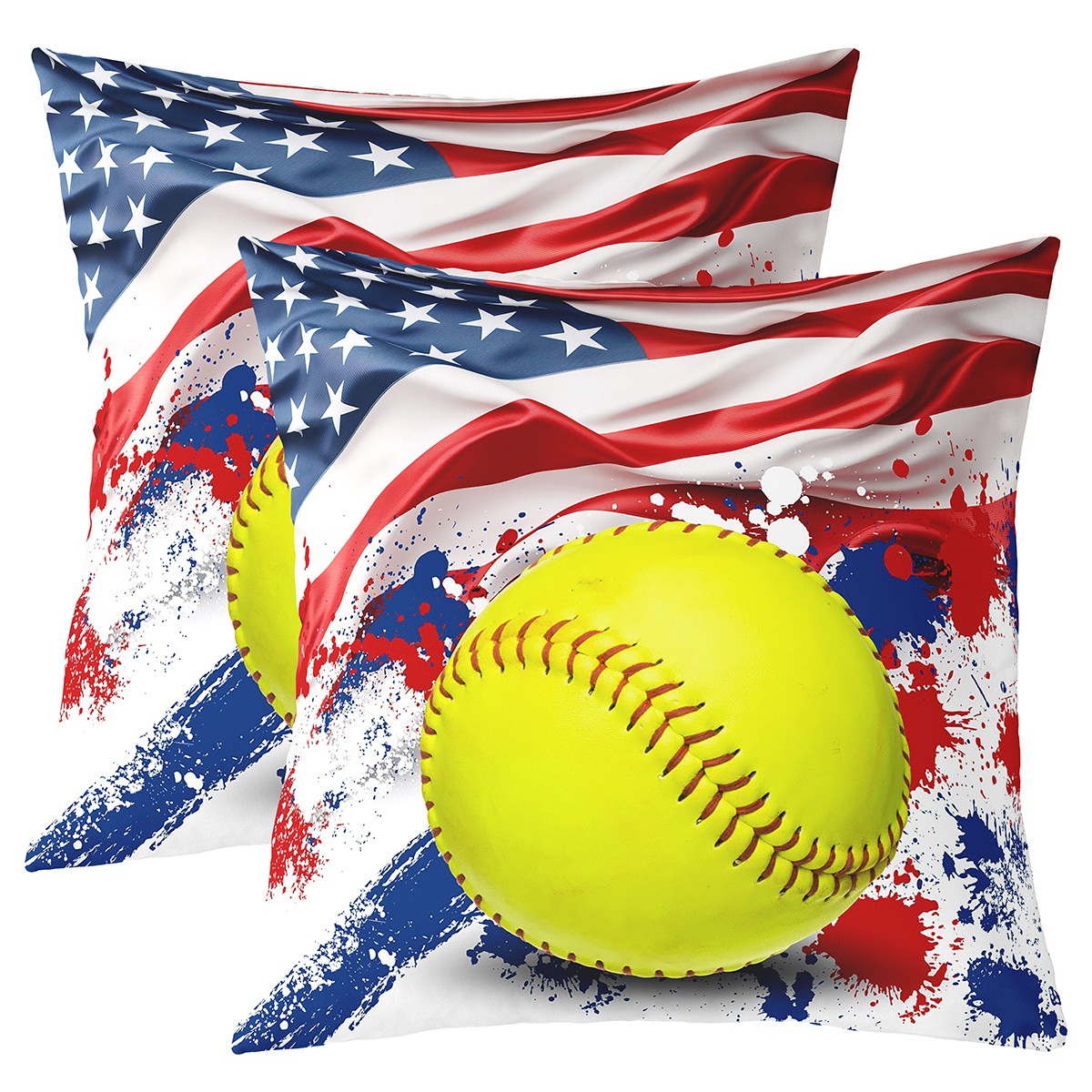 Set of 2 Tennis Ball Cushion Cases 20x20 Inch, American Flag Throw ...