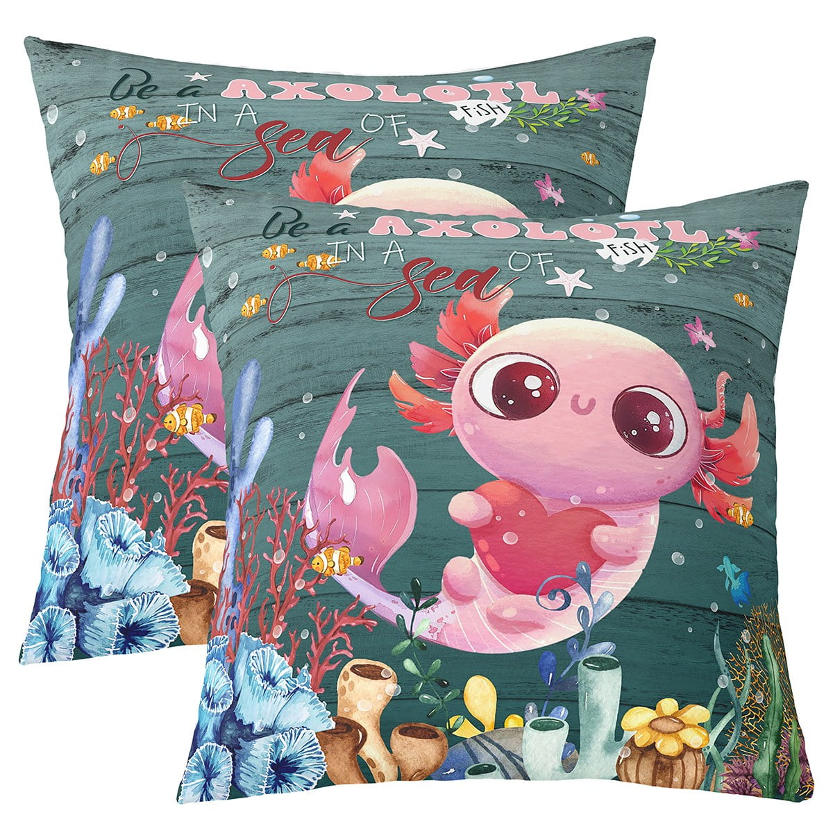 Set Of 2 Cute Axolotl Pillow Covers 20x20 Inch Cartoon Axolotl Cushion ...