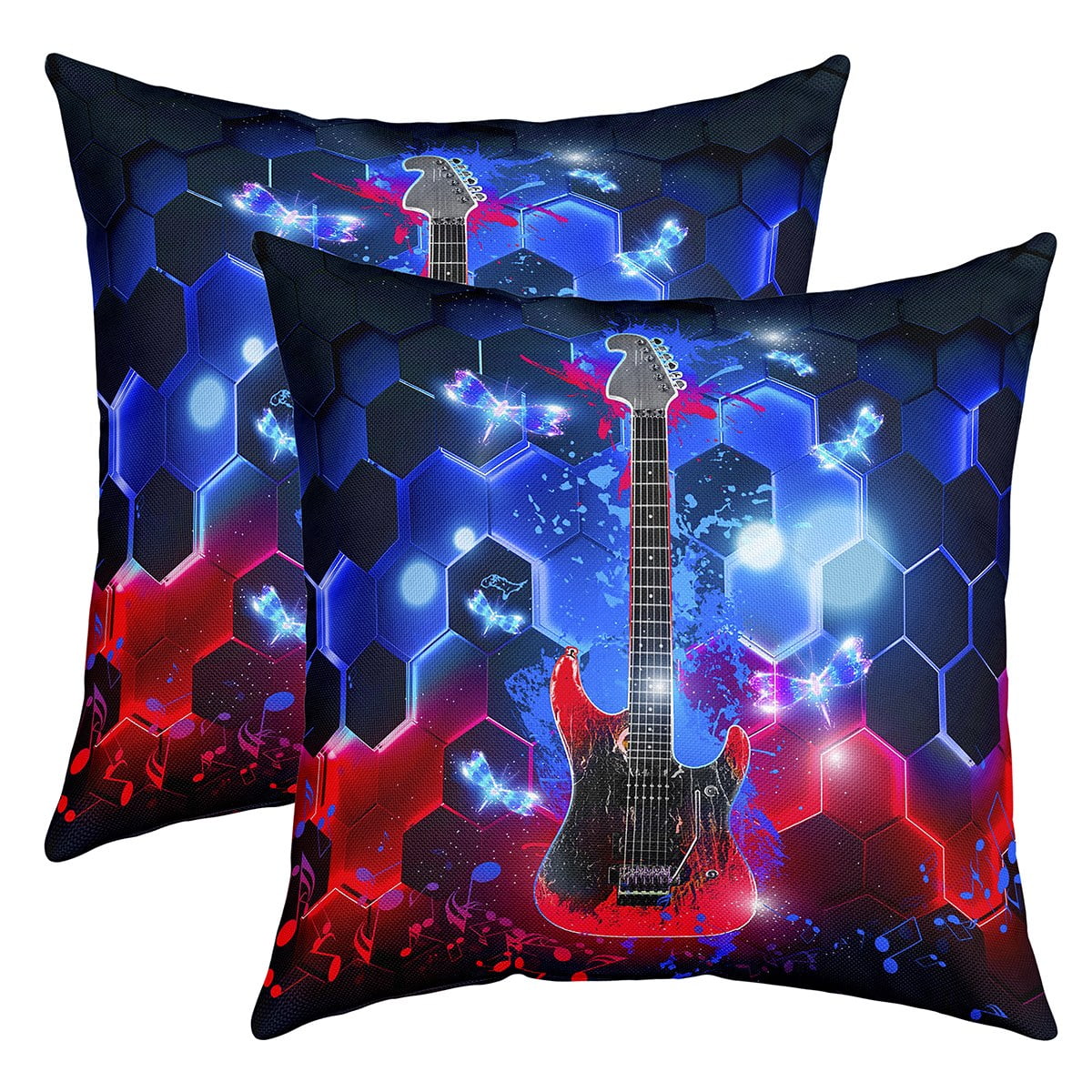 YST Set of 2 Electric Guitar Cushion Covers Rock Music Note Throw ...