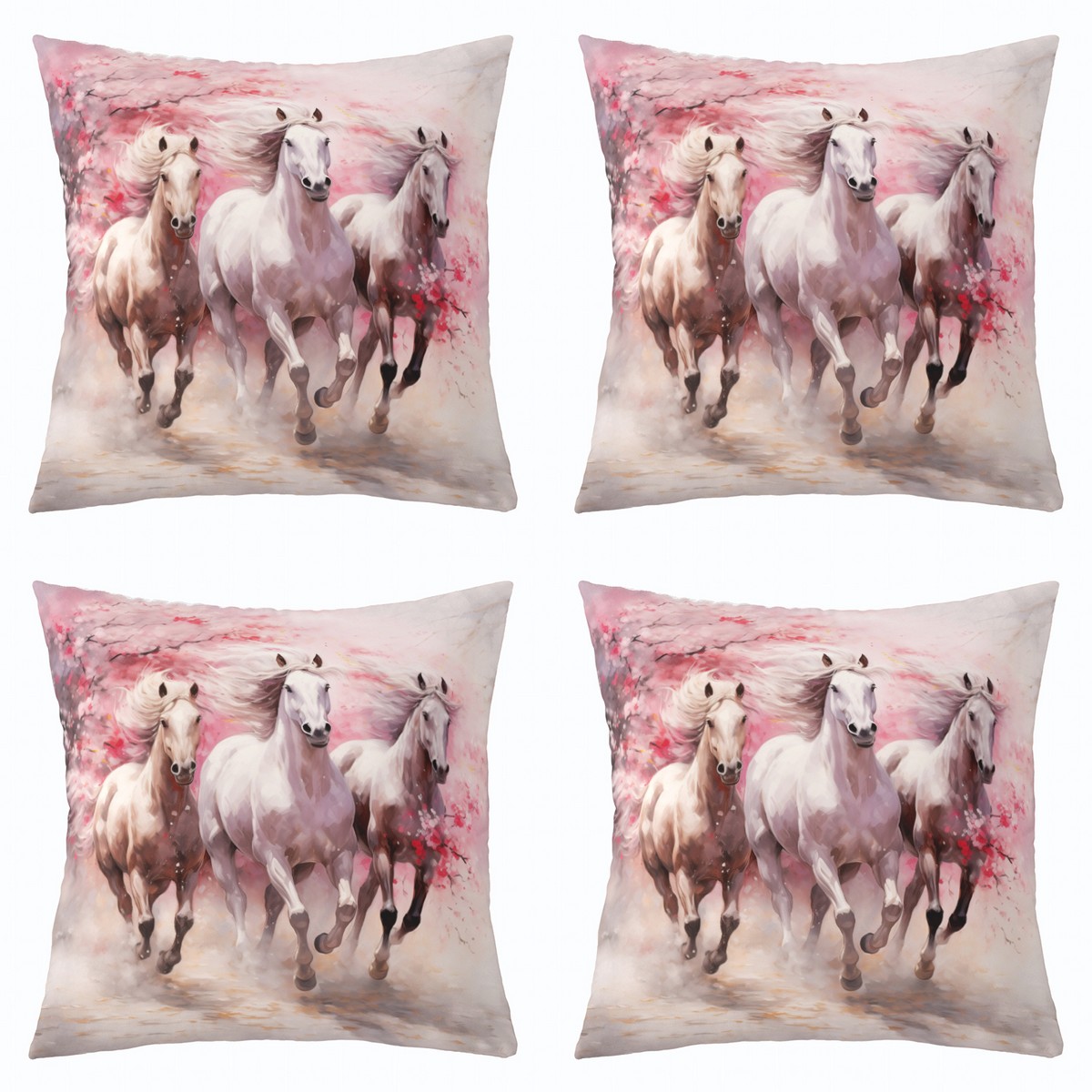 Set of 4 Horse Cushion Covers 20x20 Galloping Horse Decorative Pillow ...