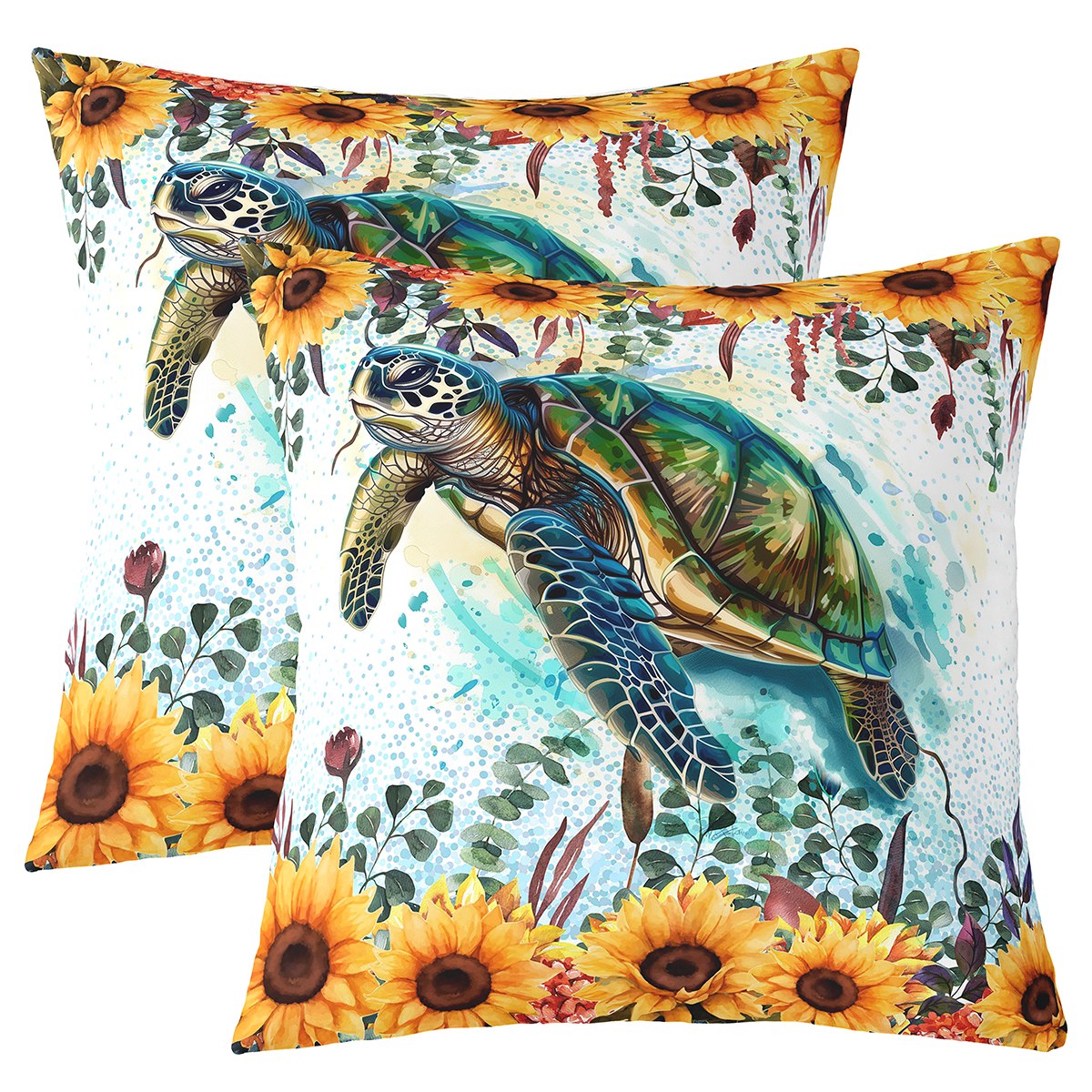 YST Set Of 2 3D Brown Tortoise Throw Pillow Covers For Adult Sunflower ...