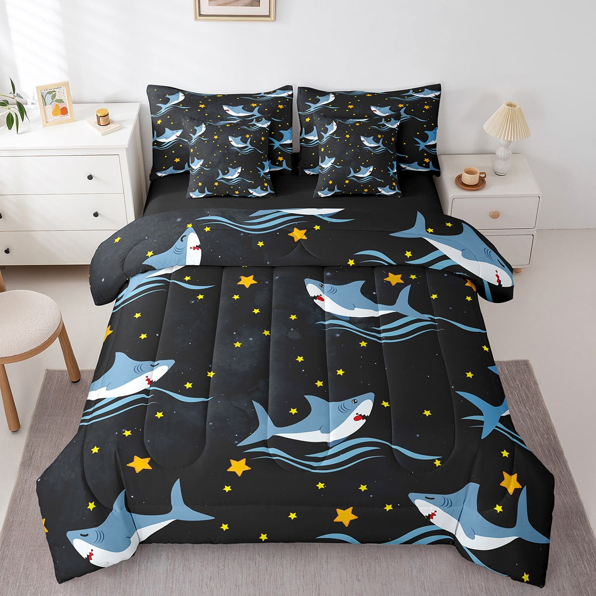 Erosebridal Shark 7 Pcs Comforter Set King Starry Sky Bedding Cartoon ...