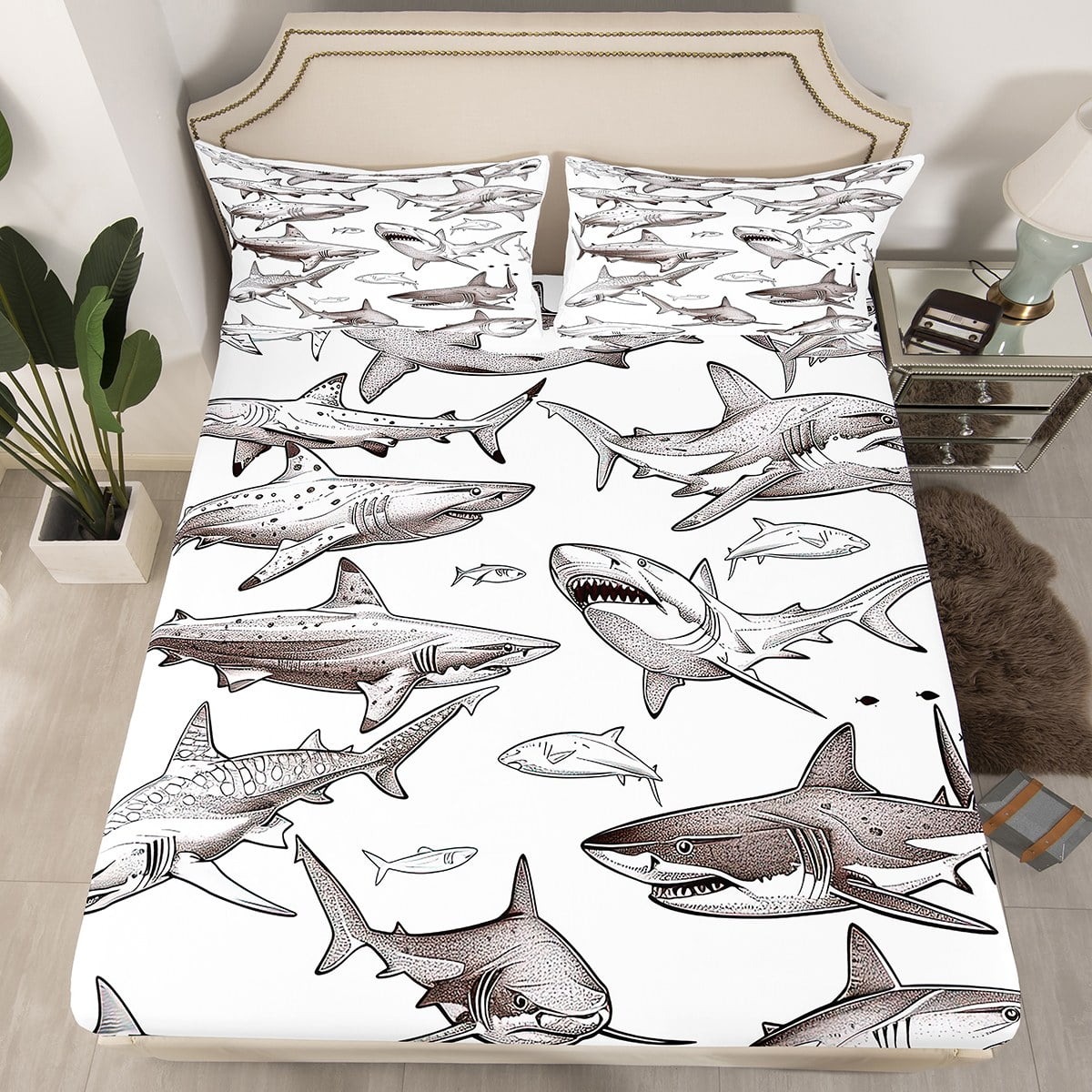 YST Shark Bed Sheets Queen Size, Marine Life Fitted Sheet Ocean Animals ...