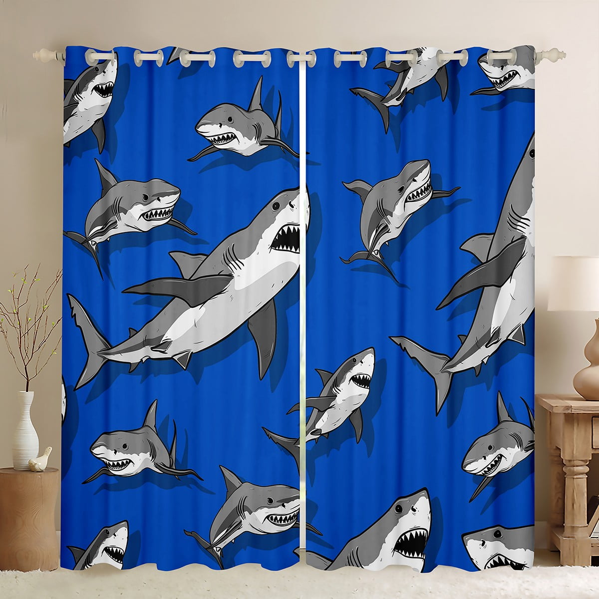 YST Shark Blackout Curtains for Bedroom Living Room, Marine Life ...